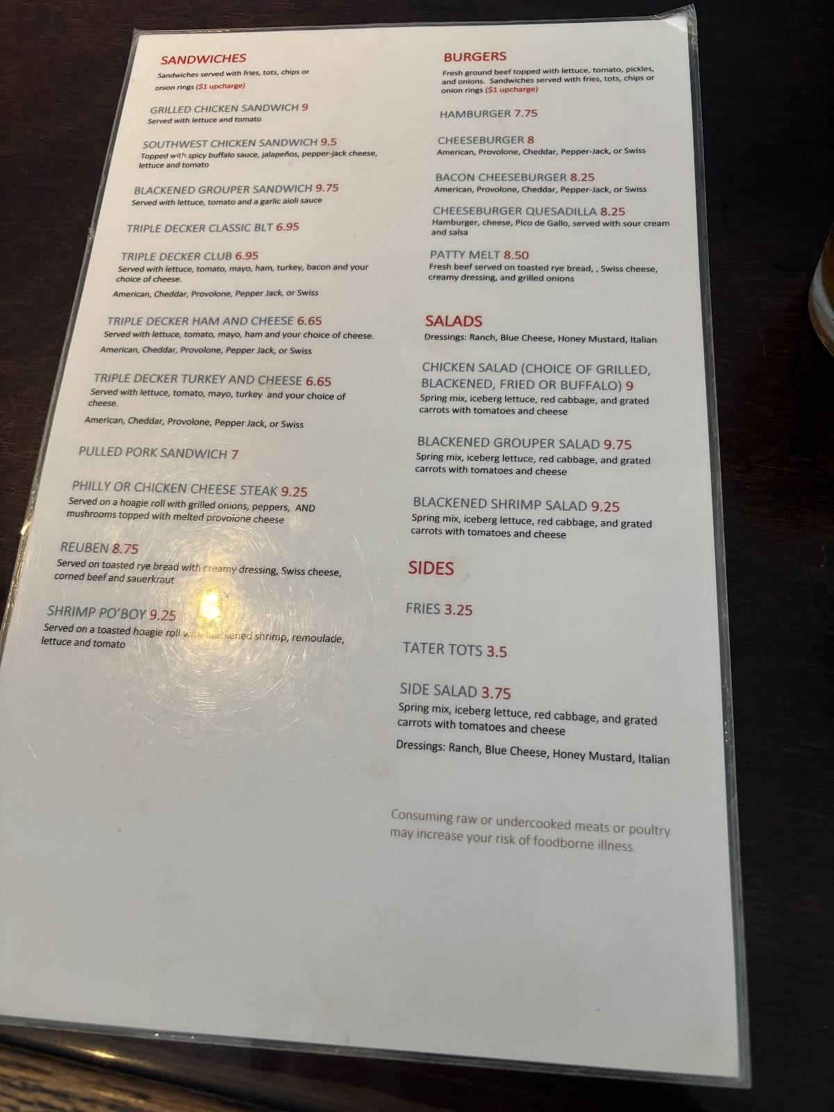 Menu at Geo's Pool And Pub, Tallahassee, 2717 Mahan Dr