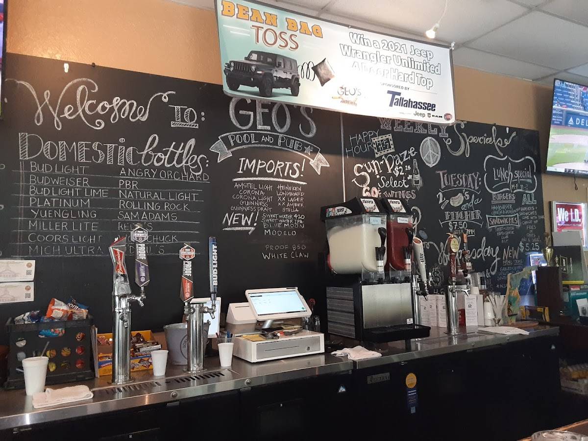 Menu at Geo's Pool And Pub, Tallahassee, Mahan Dr