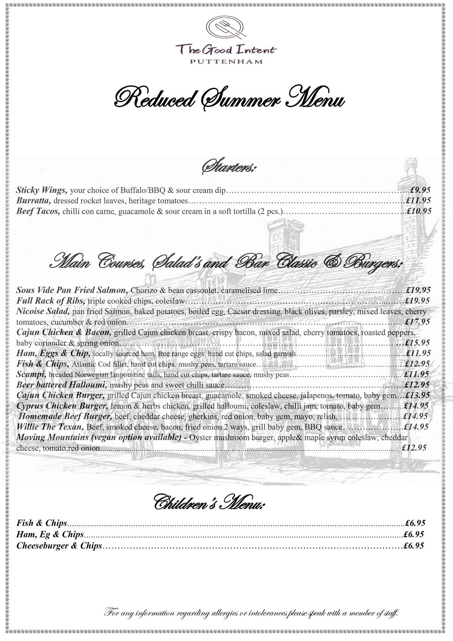 Menu at Good Intent pub & bar, Guildford