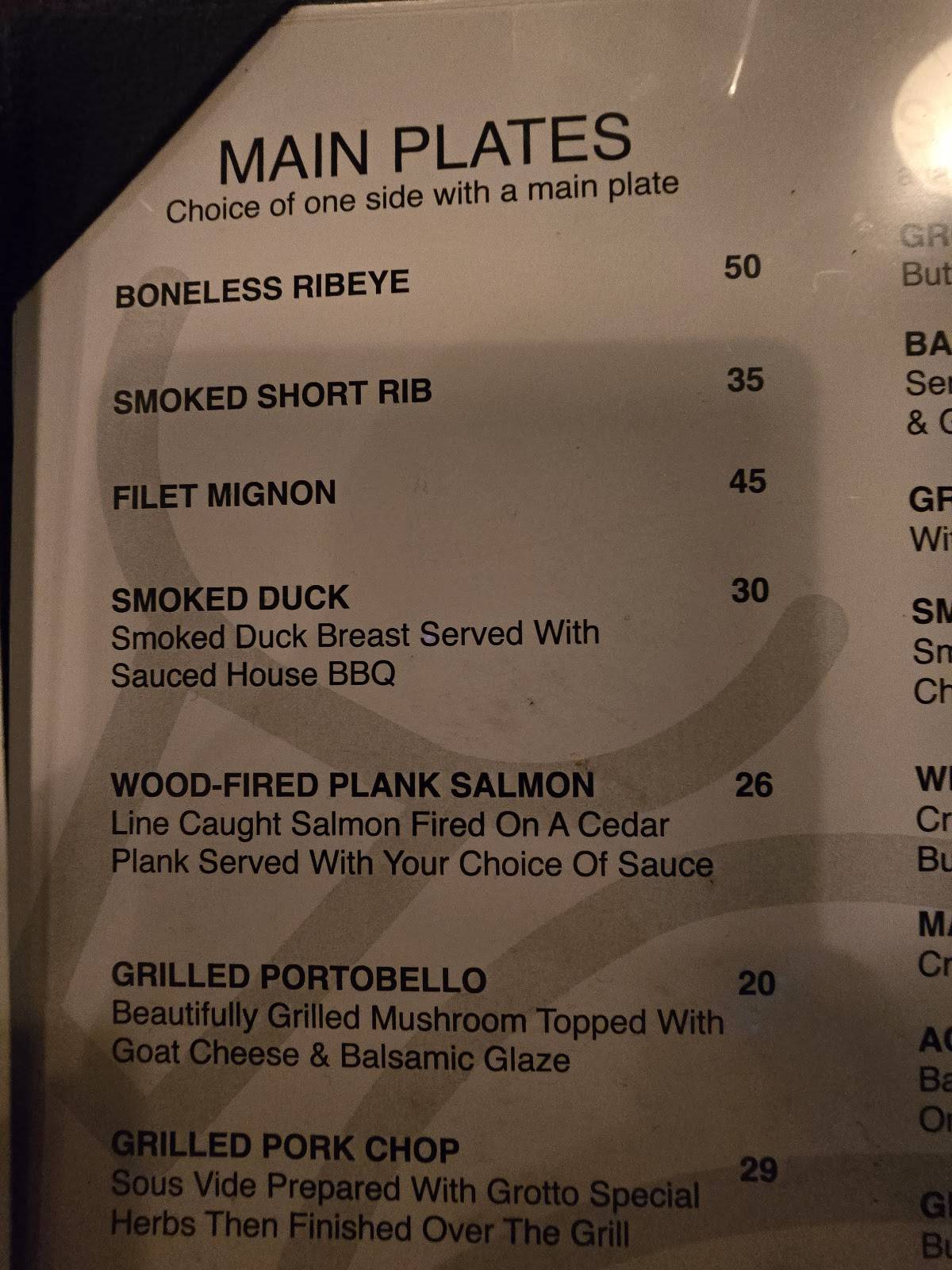 Menu at Grotto Wood-Fired Grill and Wine Cave pub & bar, Eureka Springs
