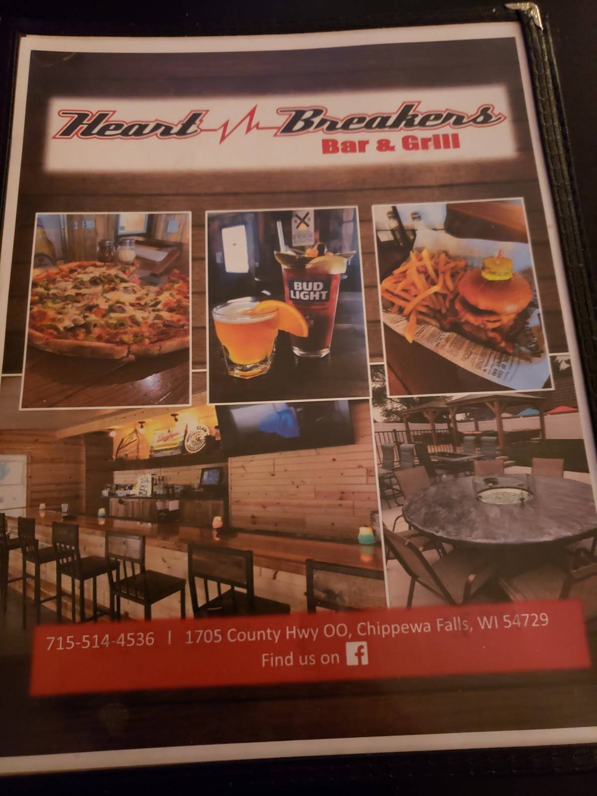 Menu at Heartbreakers pub & bar, Chippewa Falls