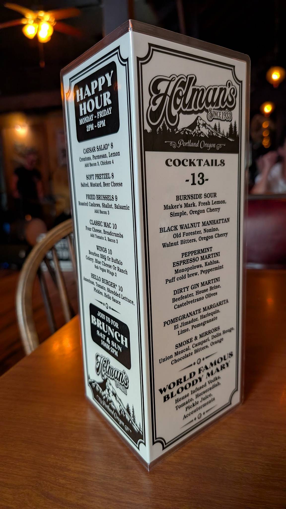Menu at Holman's Bar & Grill, Portland