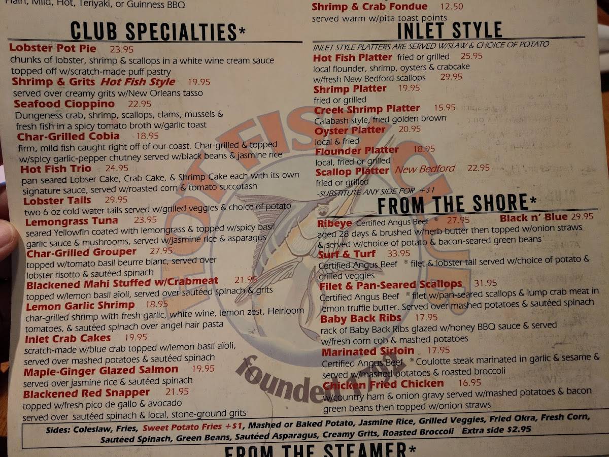 Menu at Hot Fish Club, Murrells Inlet