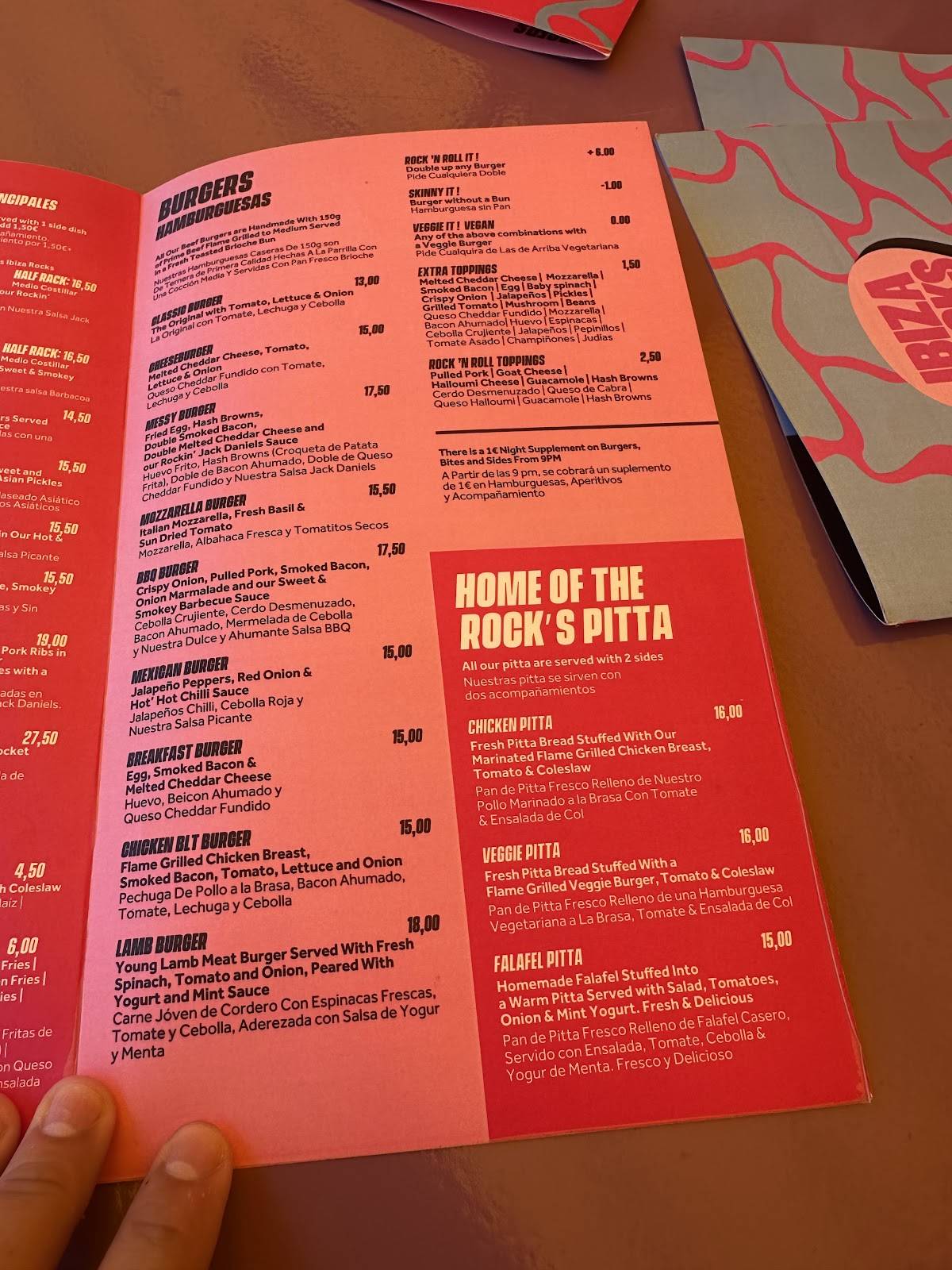 Menu at Ibiza Rocks Bar, Sant Antoni de Portmany, Avinguda del Doctor ...