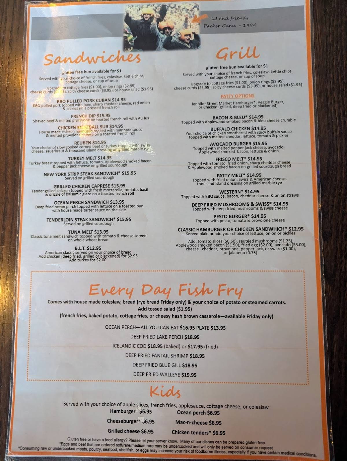 Menu at LJ's Sports Tavern & Grill pub & bar, Madison