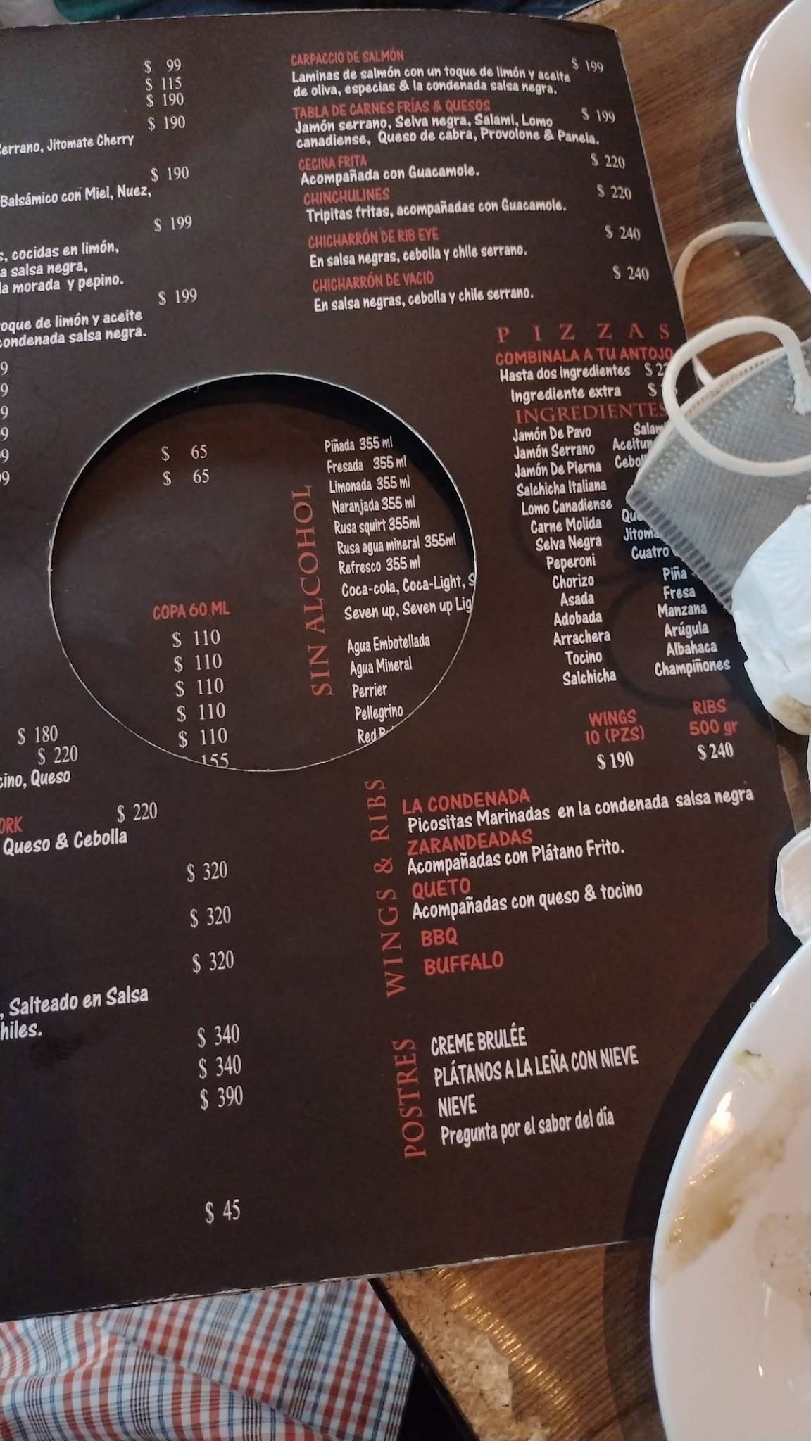 Carta de La Condenada bar a la leña, San Pedro Tlaquepaque, C. Vista a ...
