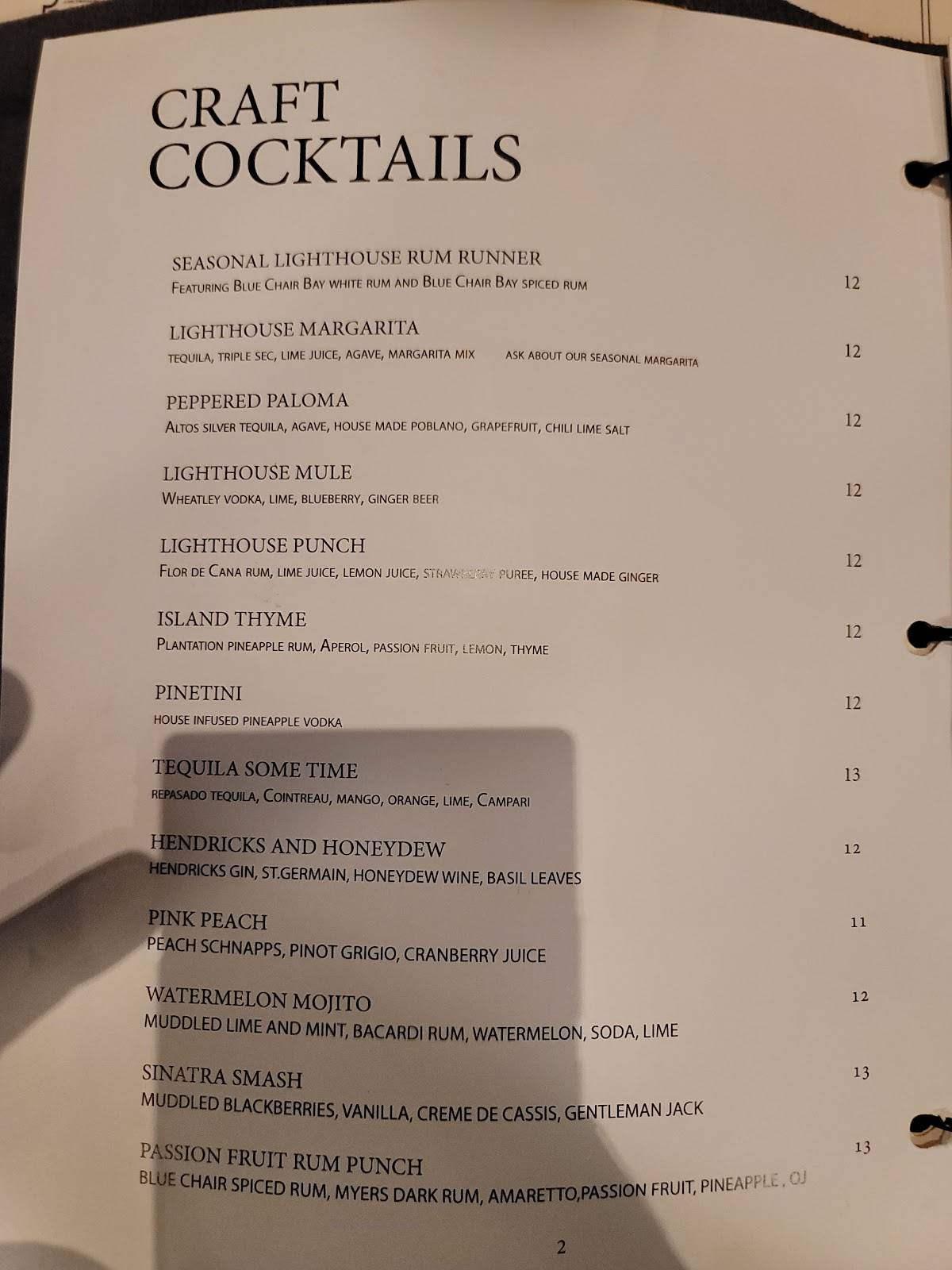 Menu at Lighthouse Restaurant, Cedar Lake