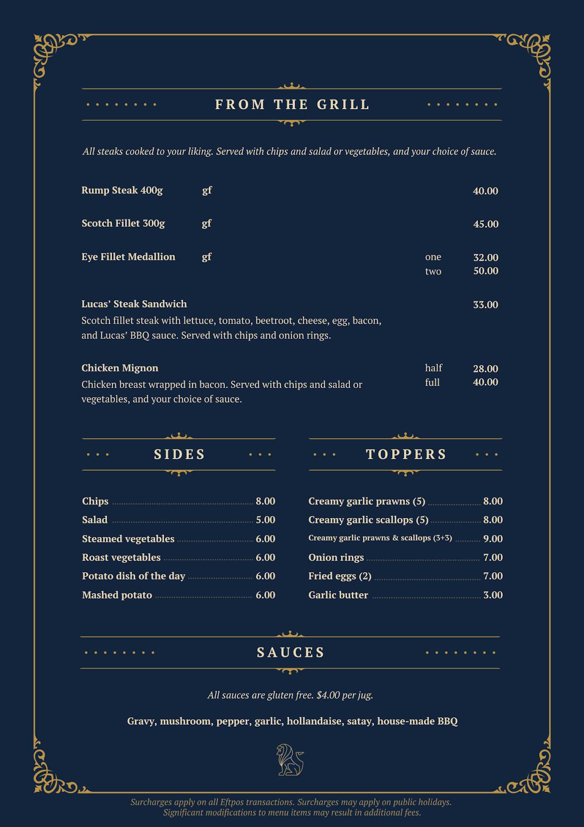 Menu at Lucas Hotel pub & bar, Latrobe