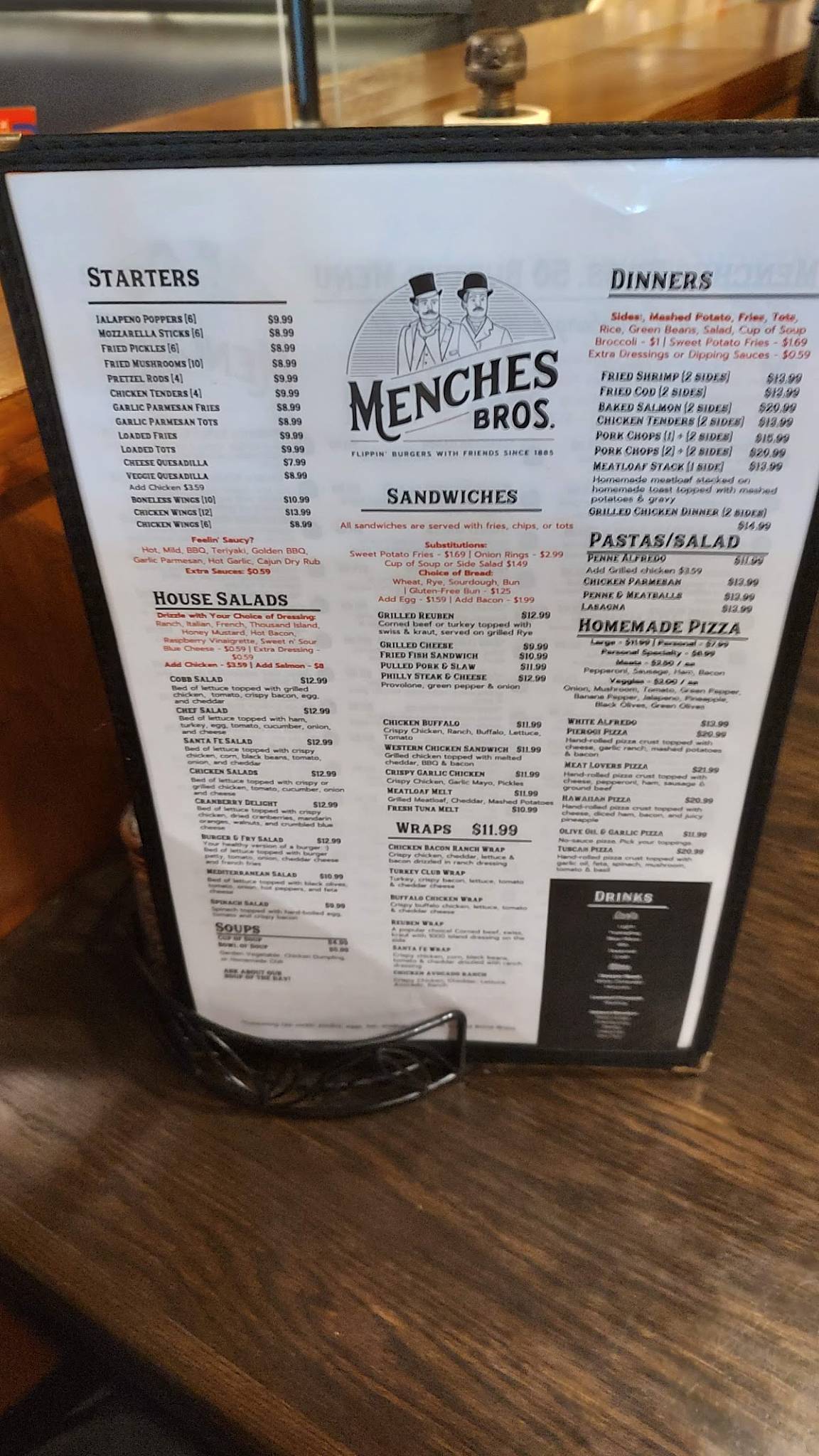 Menu at Menches Brothers Restaurant & Pub, Green
