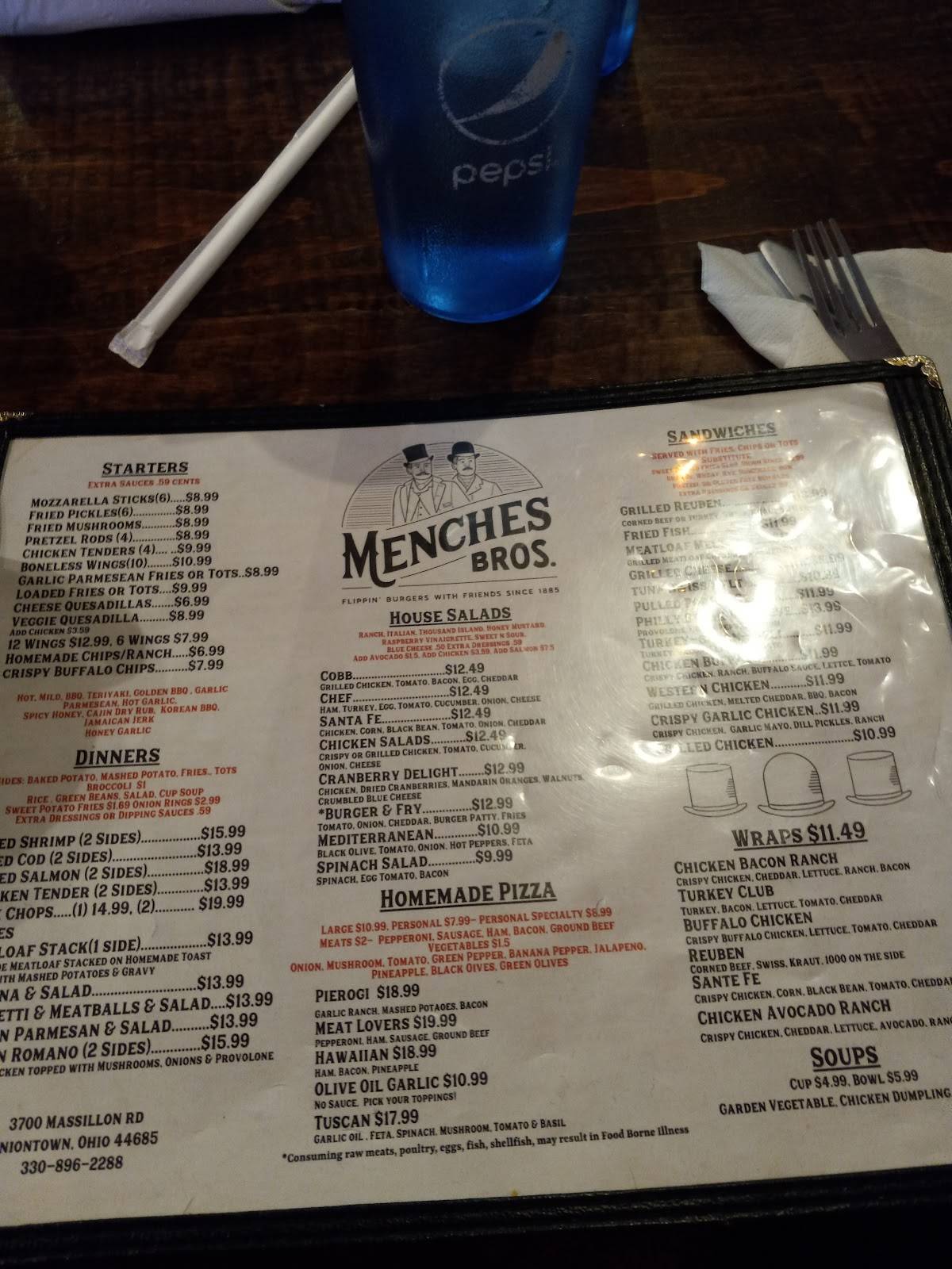 Menu at Menches Brothers Restaurant & Pub, Green