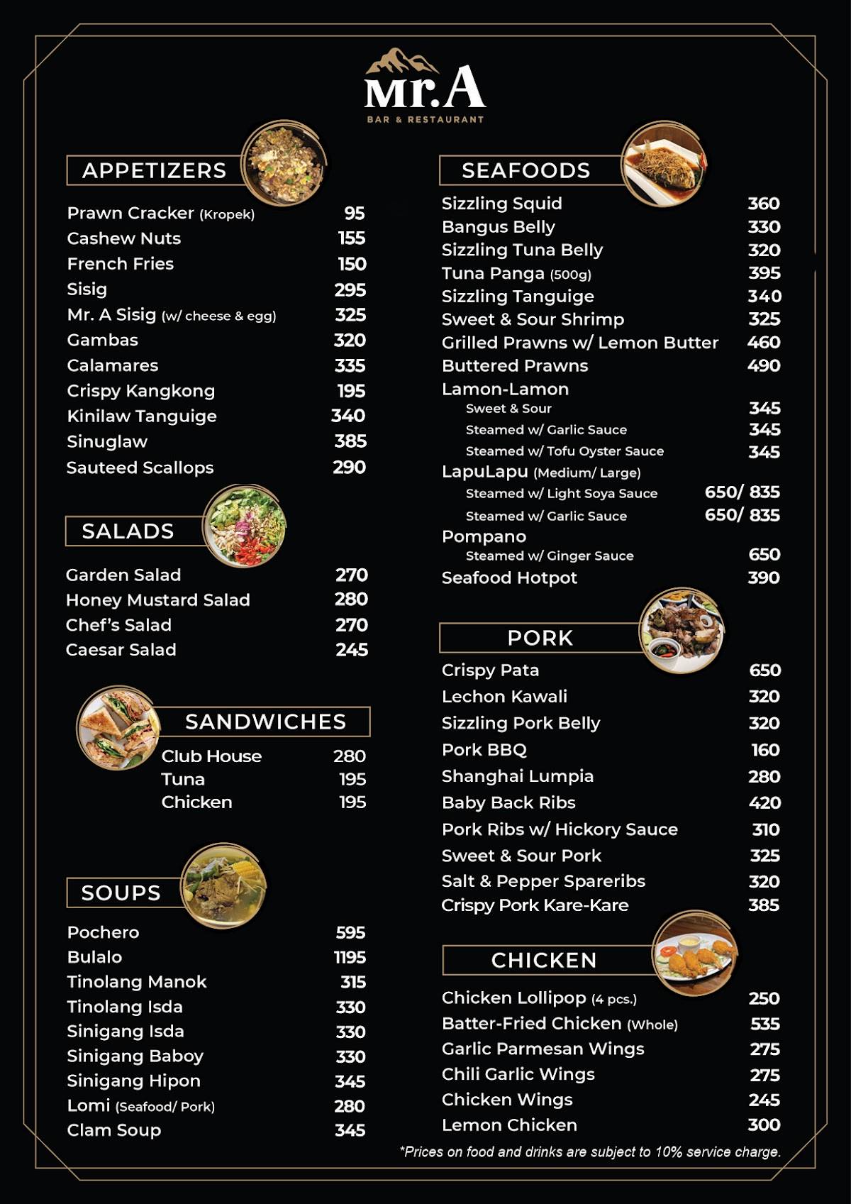 Carta de Mr. A Bar & Restaurant, Cebú
