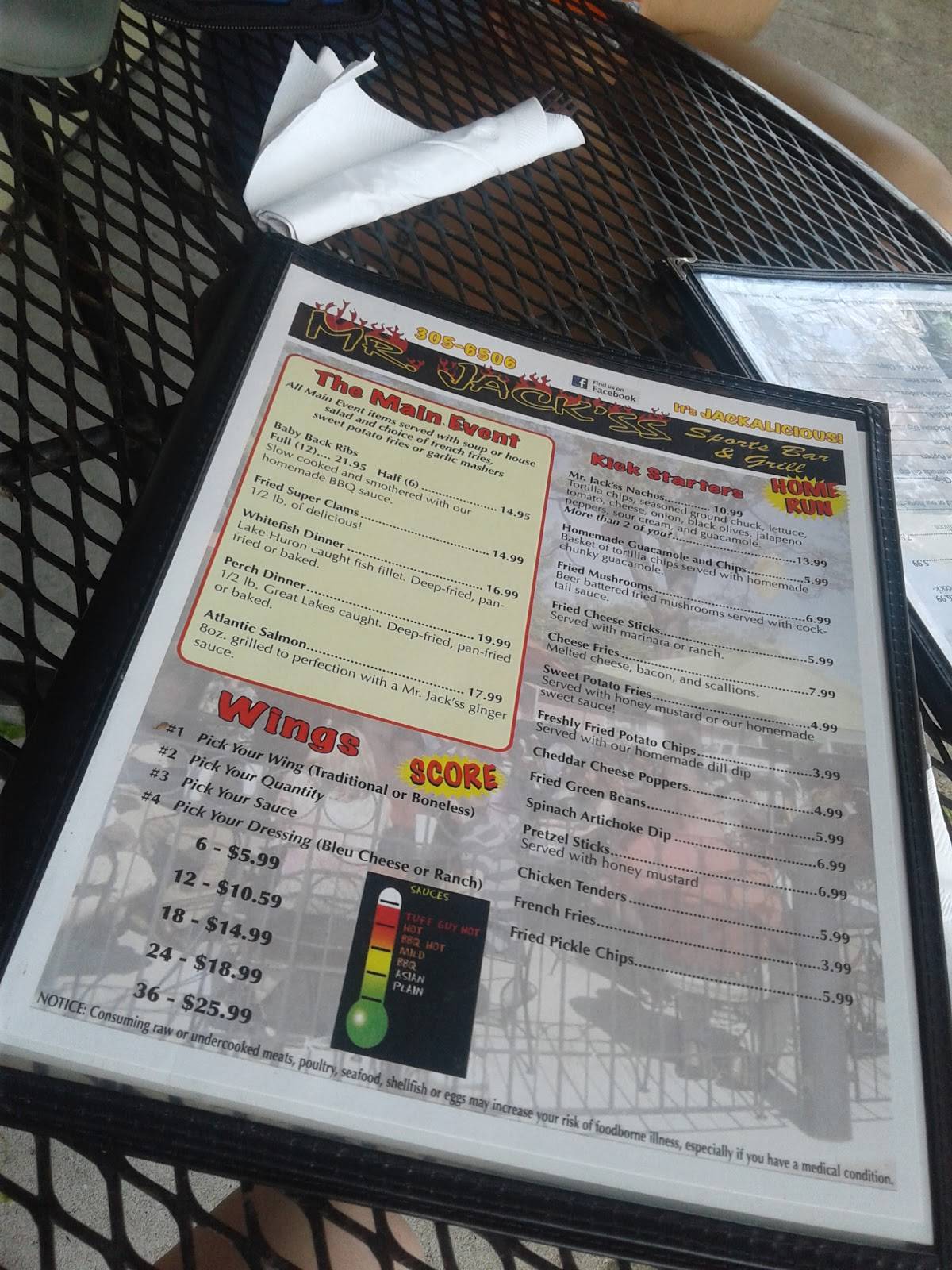 Menu at Mr Jack'ss Sports Bar & Grill, East Tawas