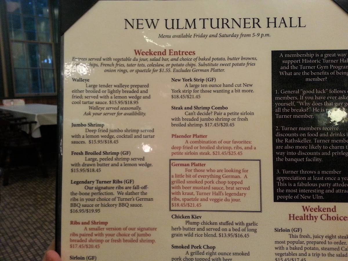 Menu at New Ulm Turner Hall pub & bar, New Ulm