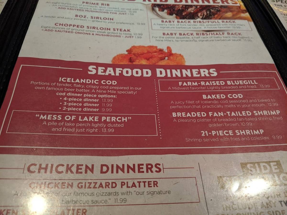 Menu at Nine Mile Restaurant, Fort Wayne