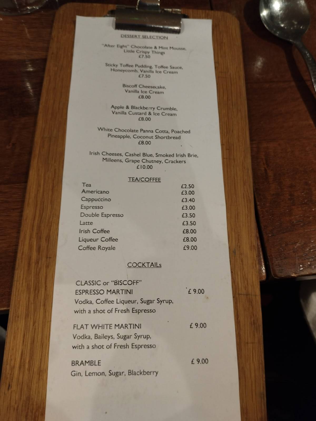 Menu at OREILLY's RESTAURANT, Dromara