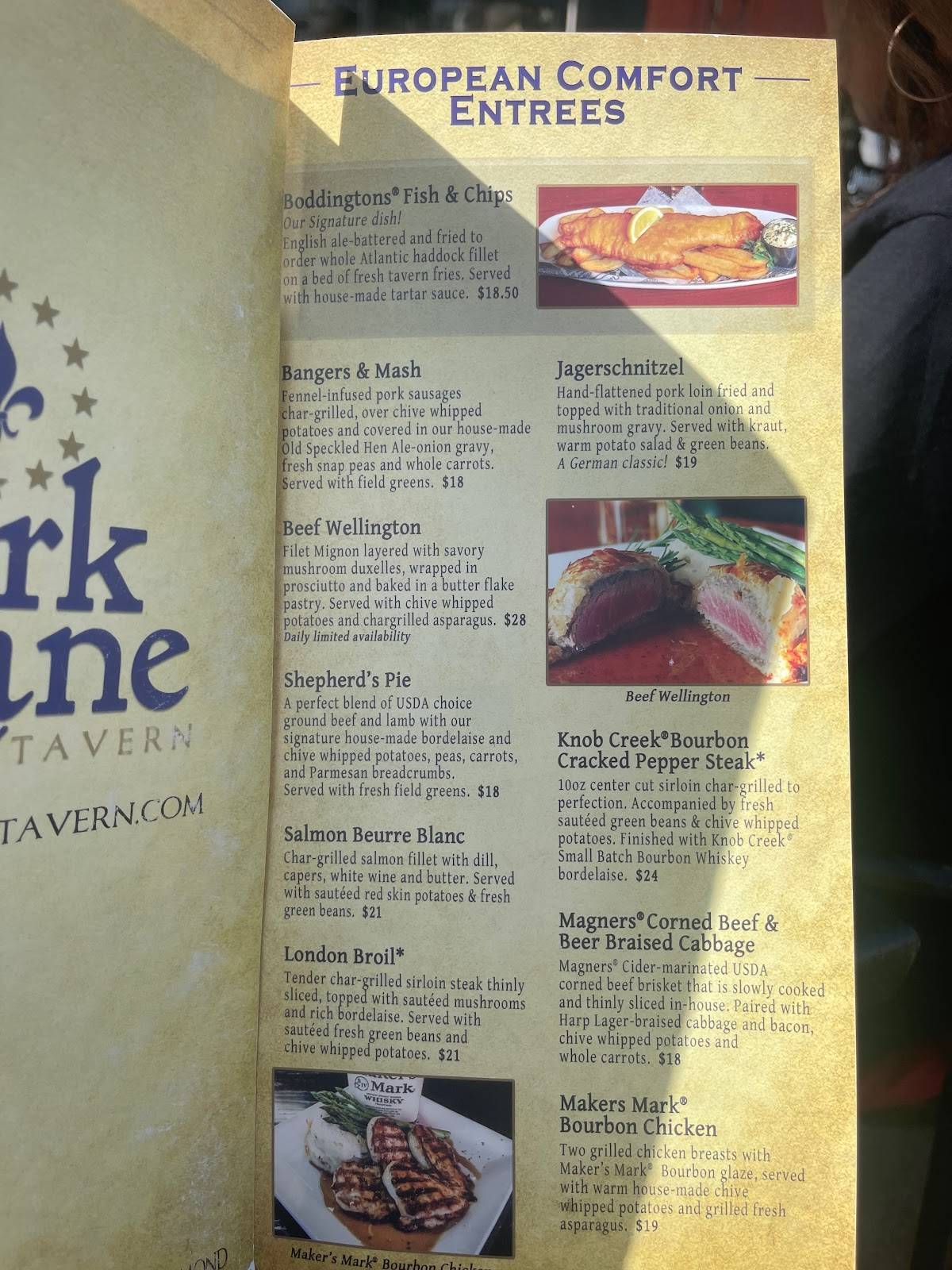 Menu at Park Lane Tavern of Hampton pub & bar, Hampton