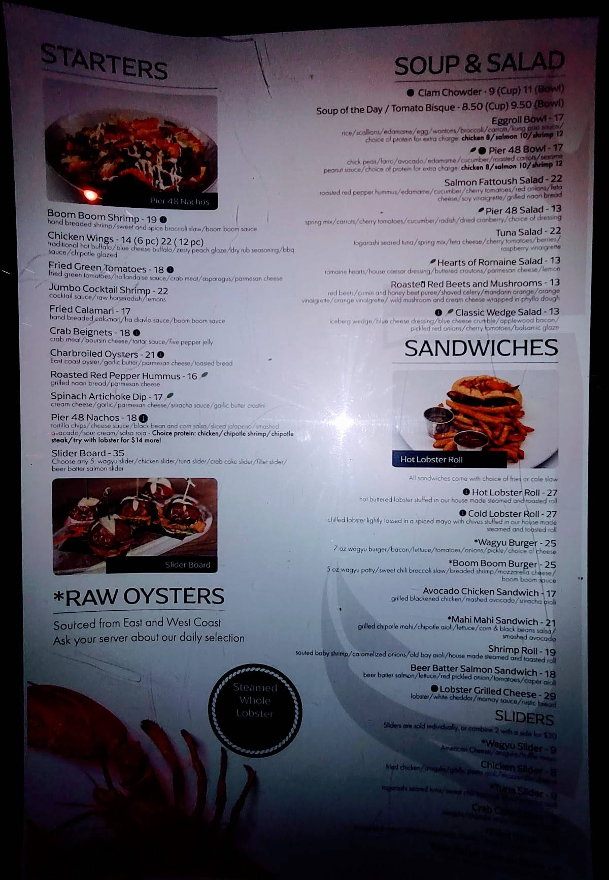 Menu at Pier 48 Fish House and Oyster Bar, Indianapolis