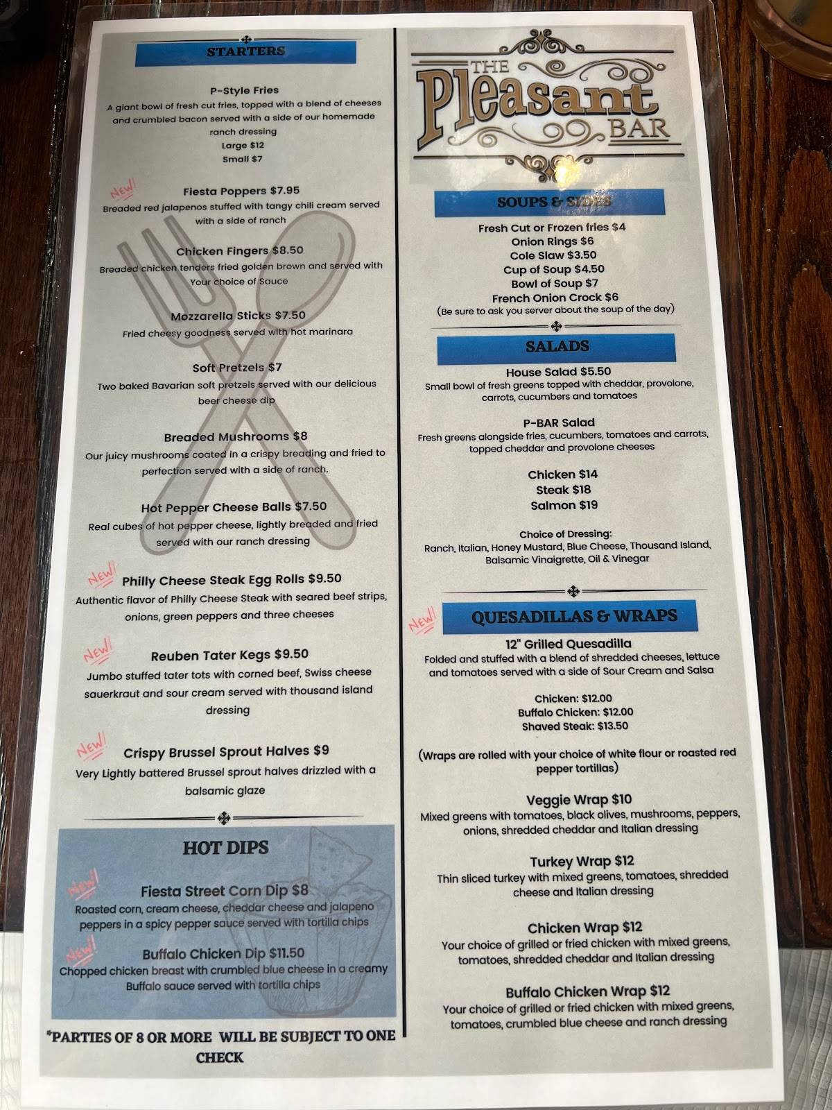 Menu at Pleasant Bar, Pleasant Hills