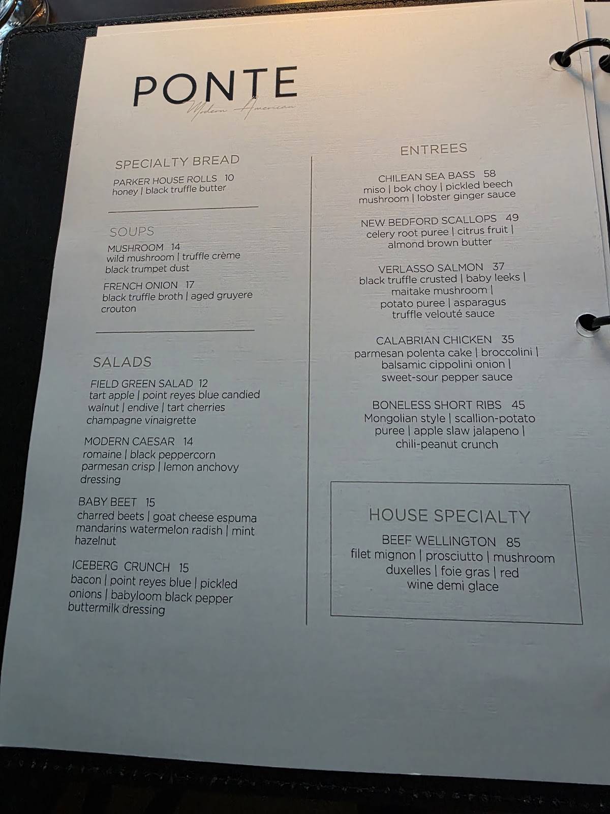 Menu at Ponte Modern American pub & bar, Tampa