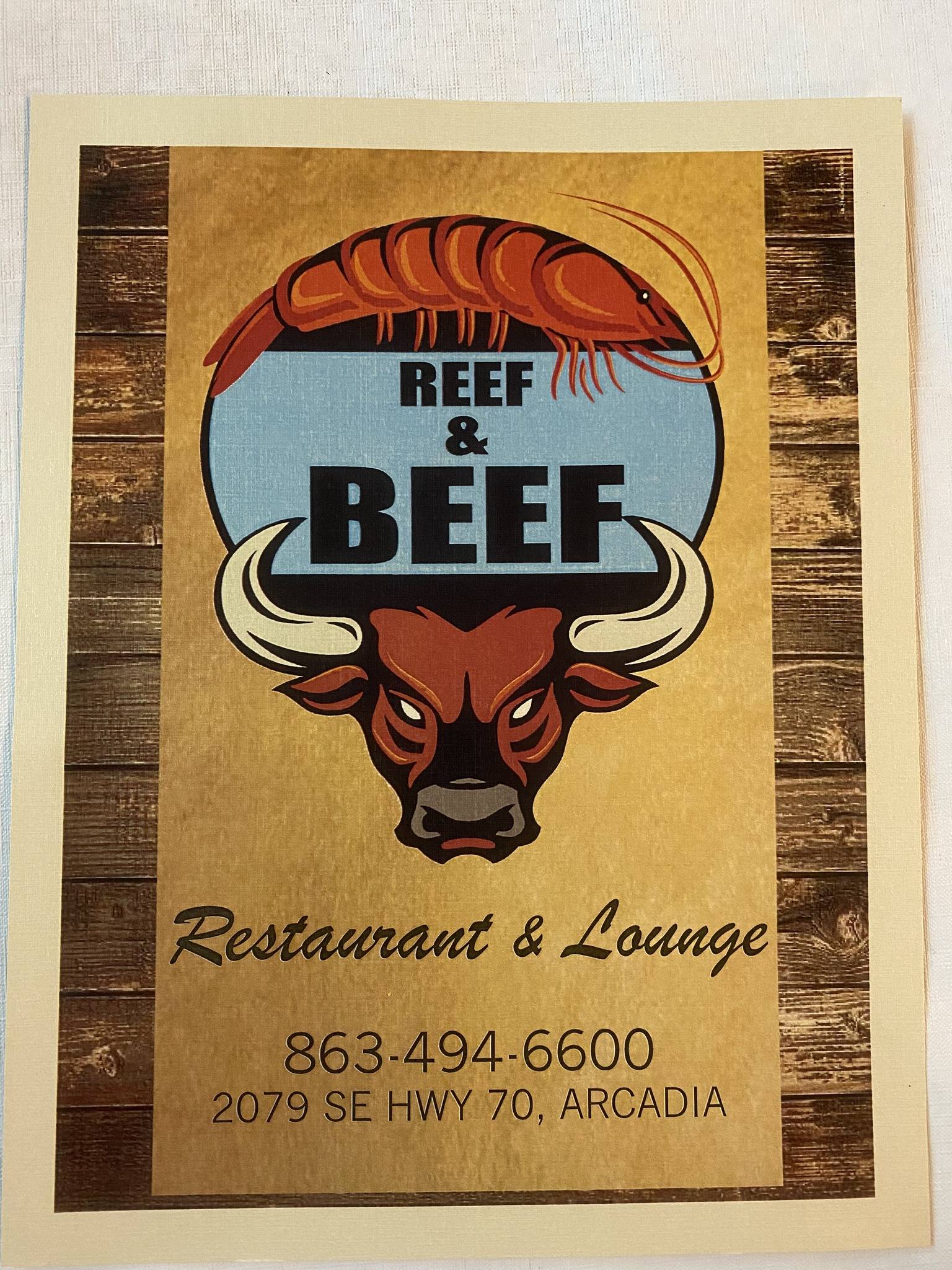 Menu at Reef N Beef Restaurant and Lounge, Arcadia, SE Hwy 70