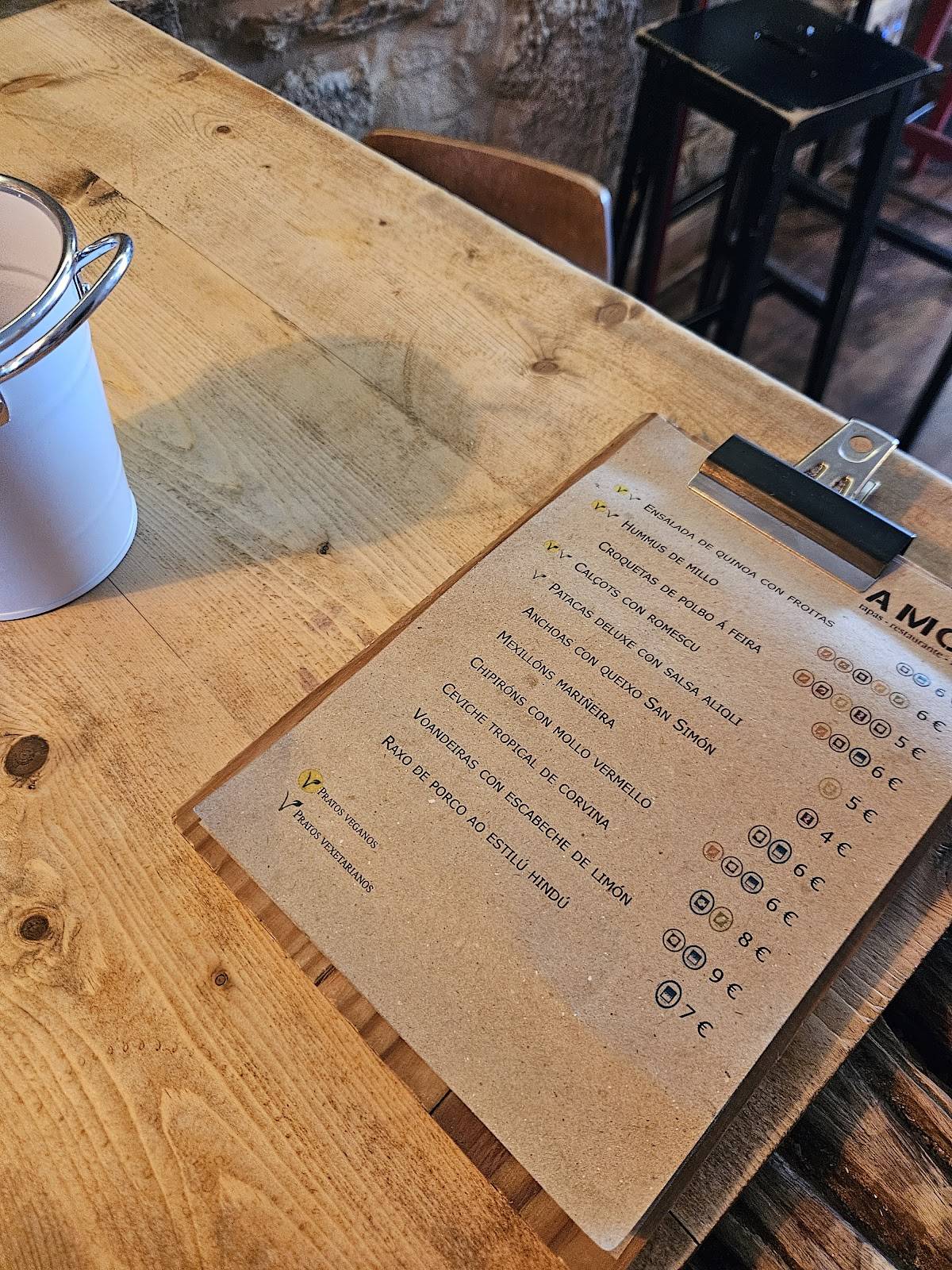 Carta de Restaurante A Moa, Santiago de Compostela, Ruá de San Pedro