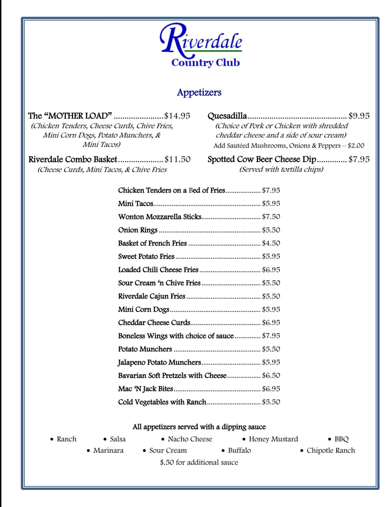 Menu at Riverdale Country Club Golf Course Bar & Restaurant, Sheboygan ...