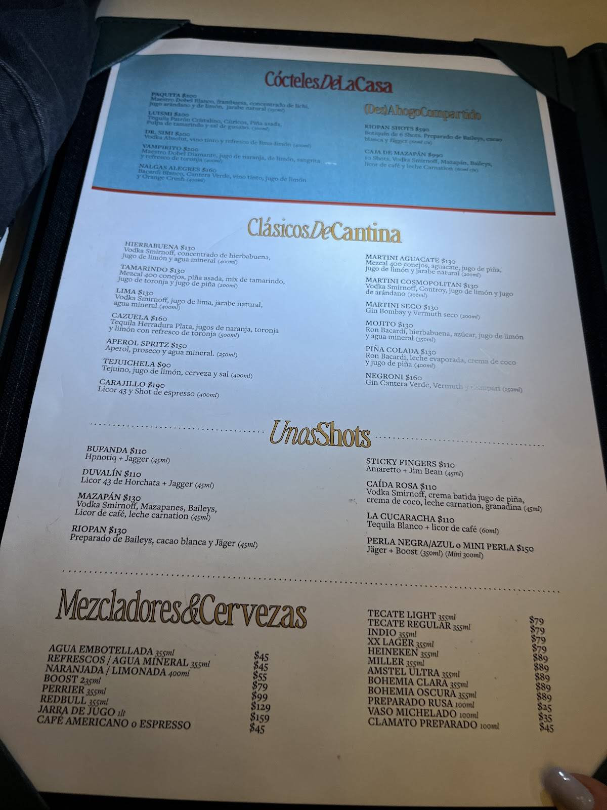Carta del pub y bar Sala del Despecho Sur, Guadalajara