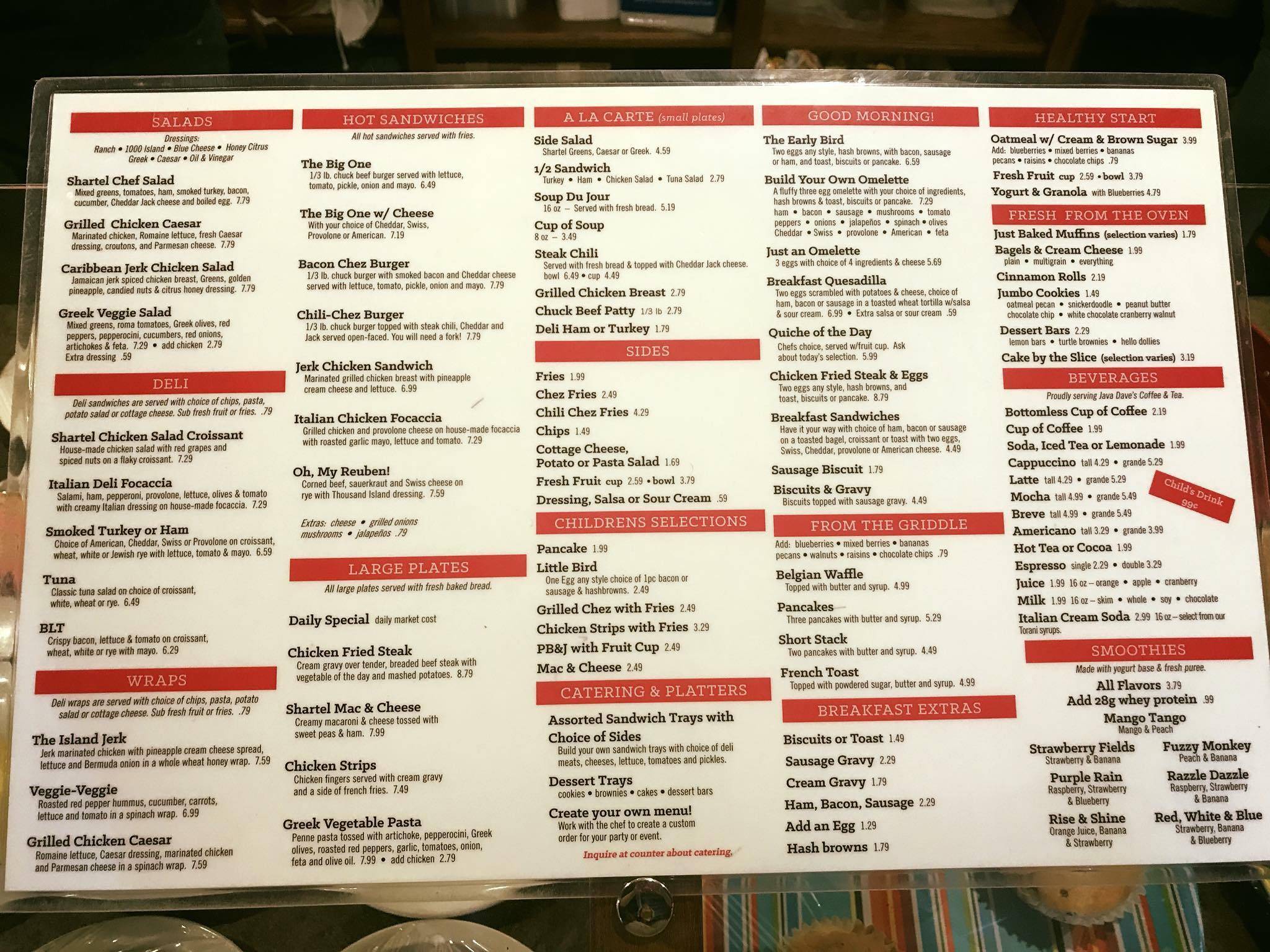 Menu at Shartel Cafe, Oklahoma City, N Shartel Ave