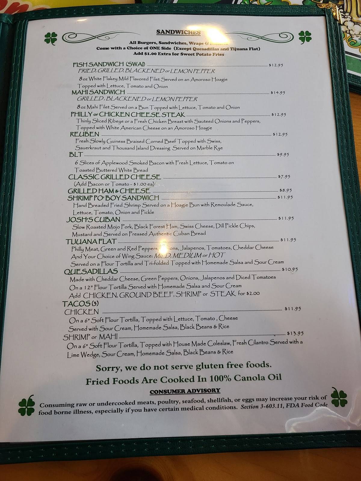 Menu at Stone's Irish Pub, Keystone Heights