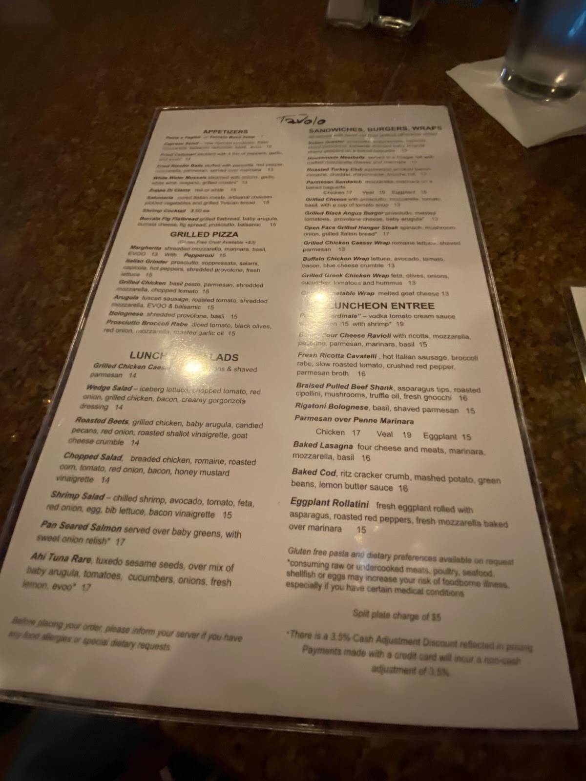 Menu at Tavolo Wine Bar & Tuscan Grille, Smithfield