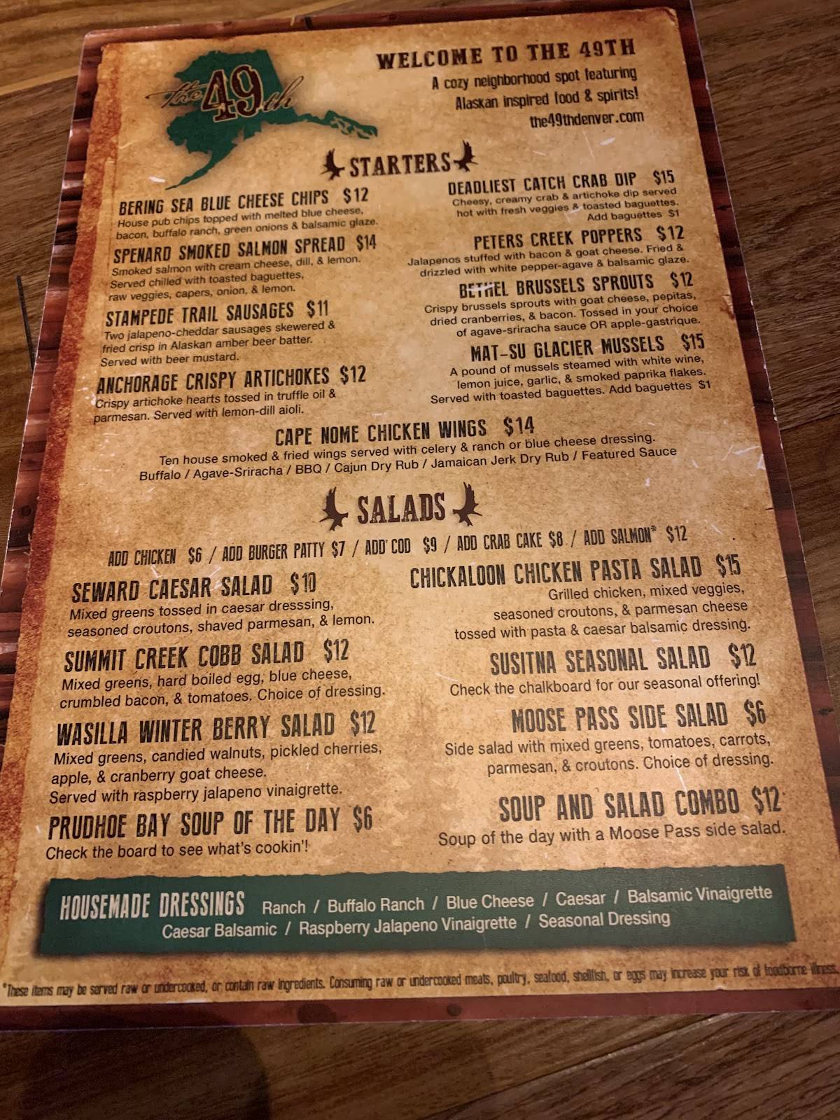 Menu at The 49th Food & Spirits Denver pub & bar, Denver