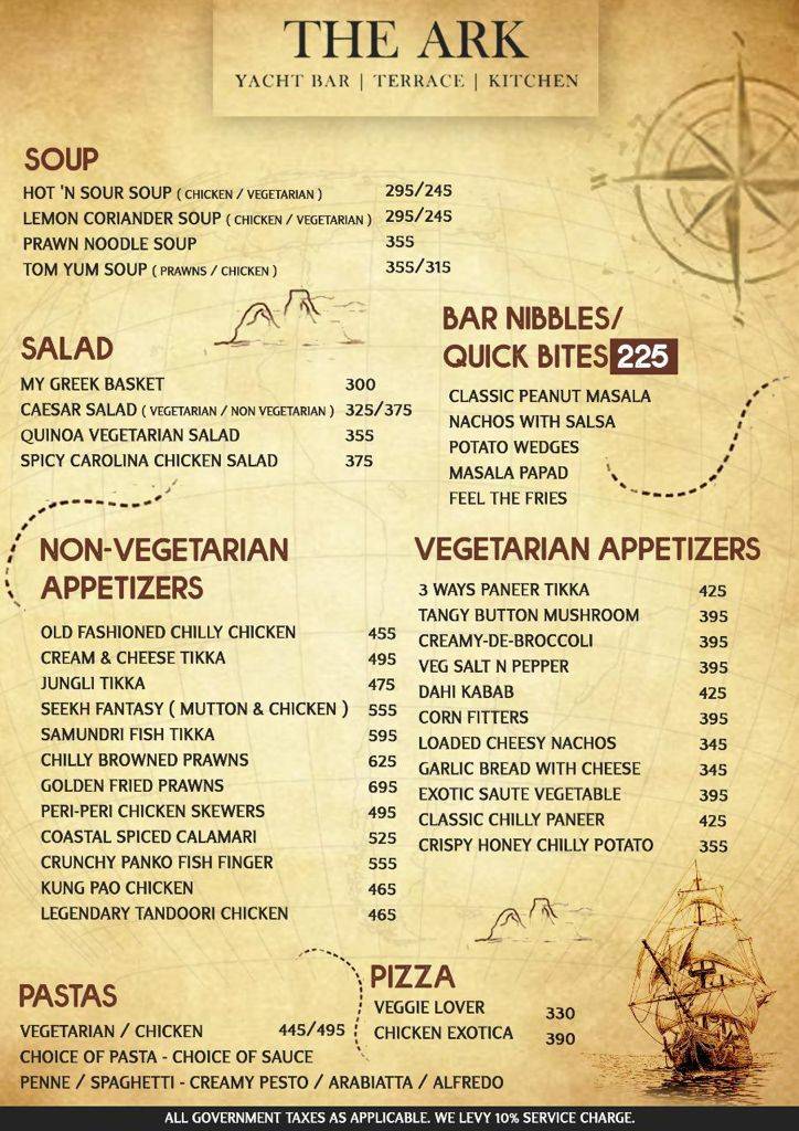Menu at The Ark Yacht Bar, Gurugram, Level 2