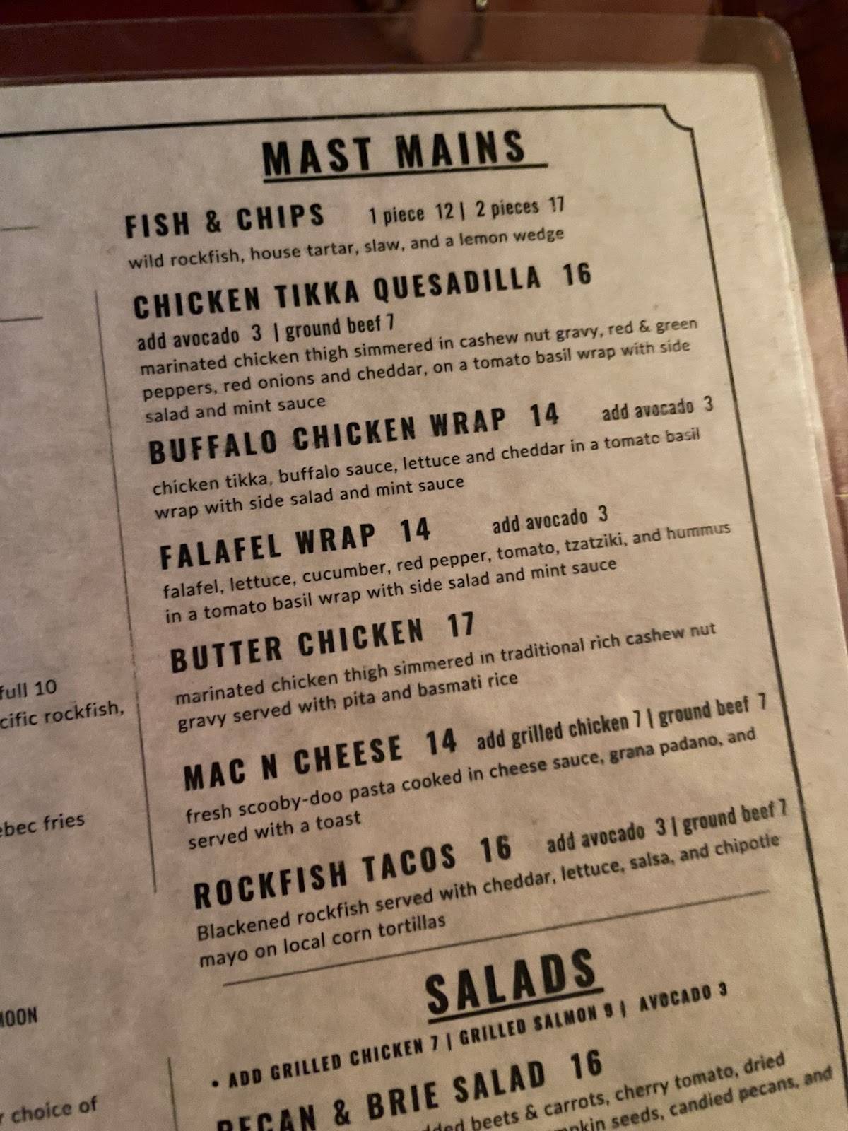 Menu at The Bent Mast pub & bar, Victoria