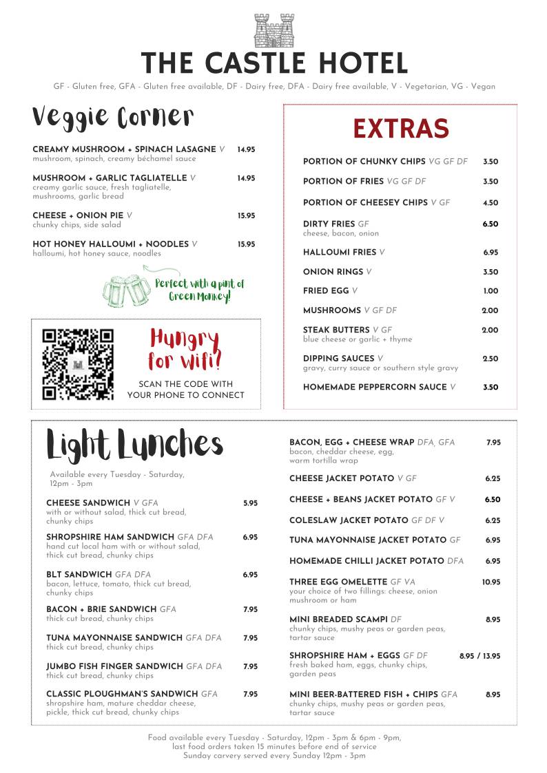 Menu at The Castle Hotel pub & bar, Tilley
