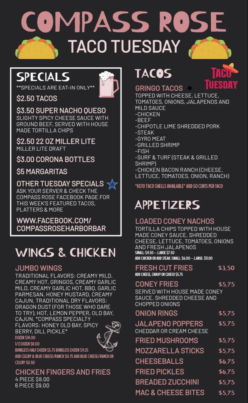 Menu at The Compass Rose Harbor Bar, Frackville