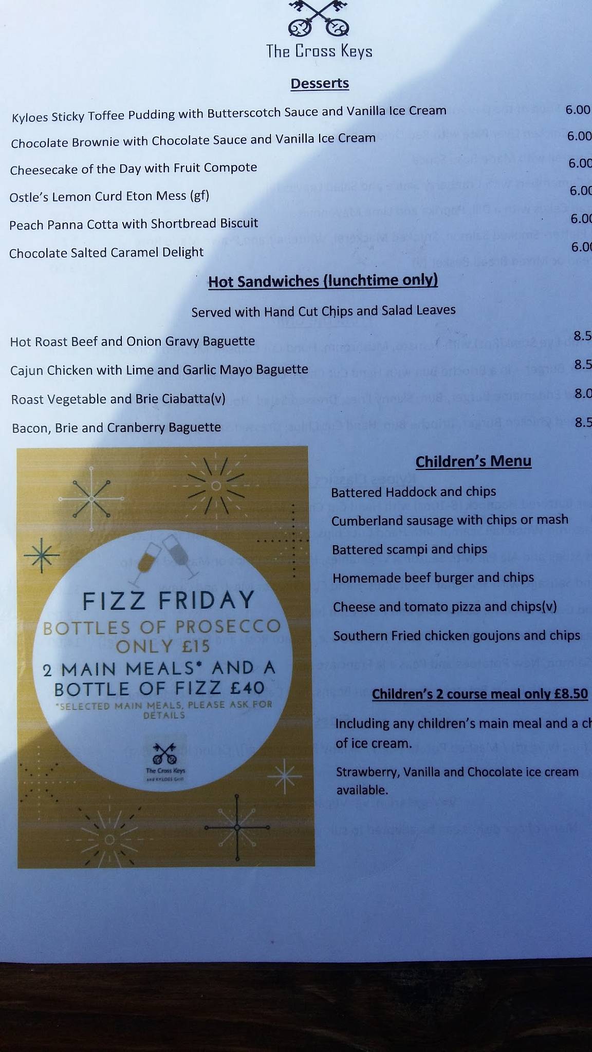 Menu at The Cross Keys Inn pub & bar, Penrith, Carleton Village