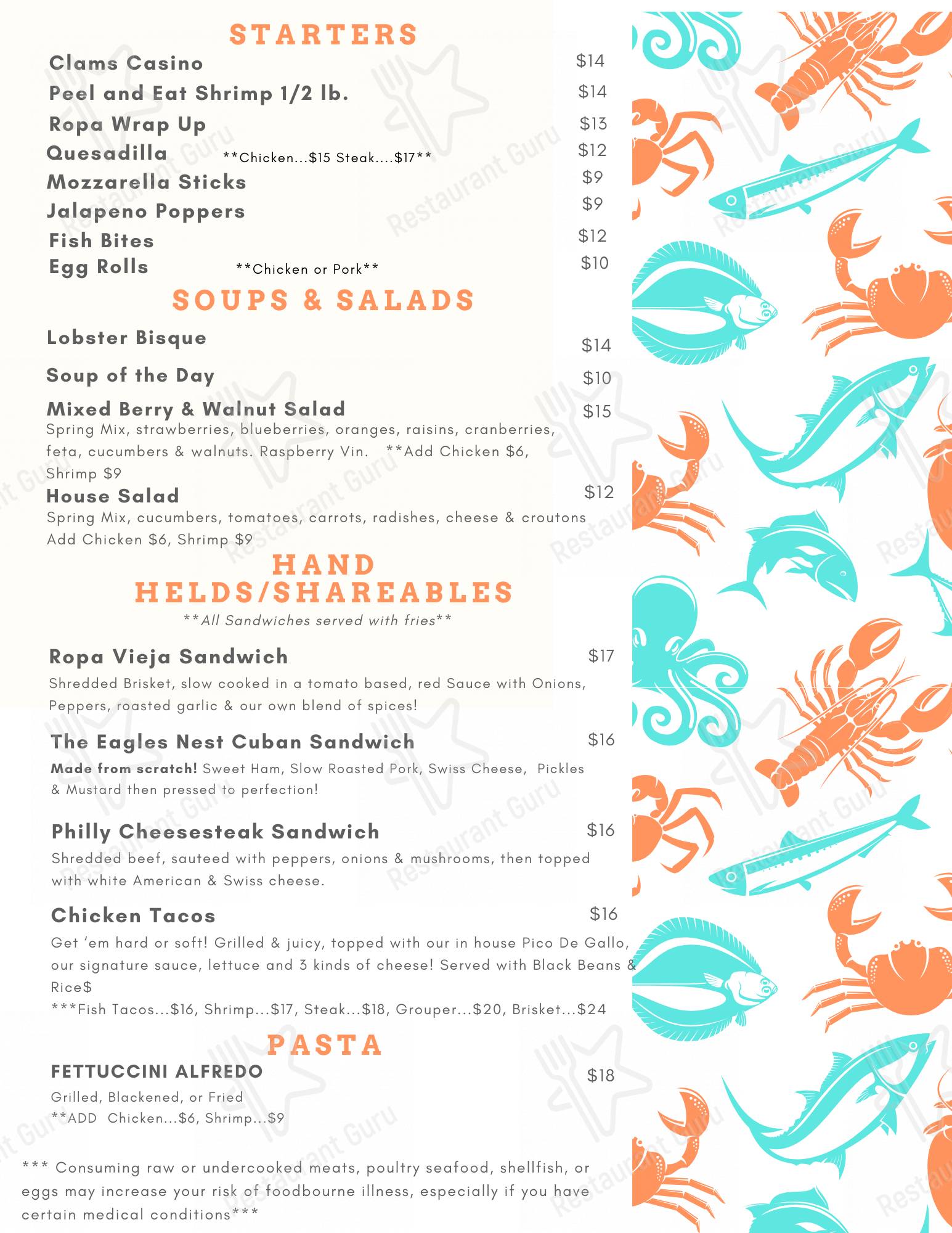Menu at The Eagle's Nest Restaurant, Bokeelia