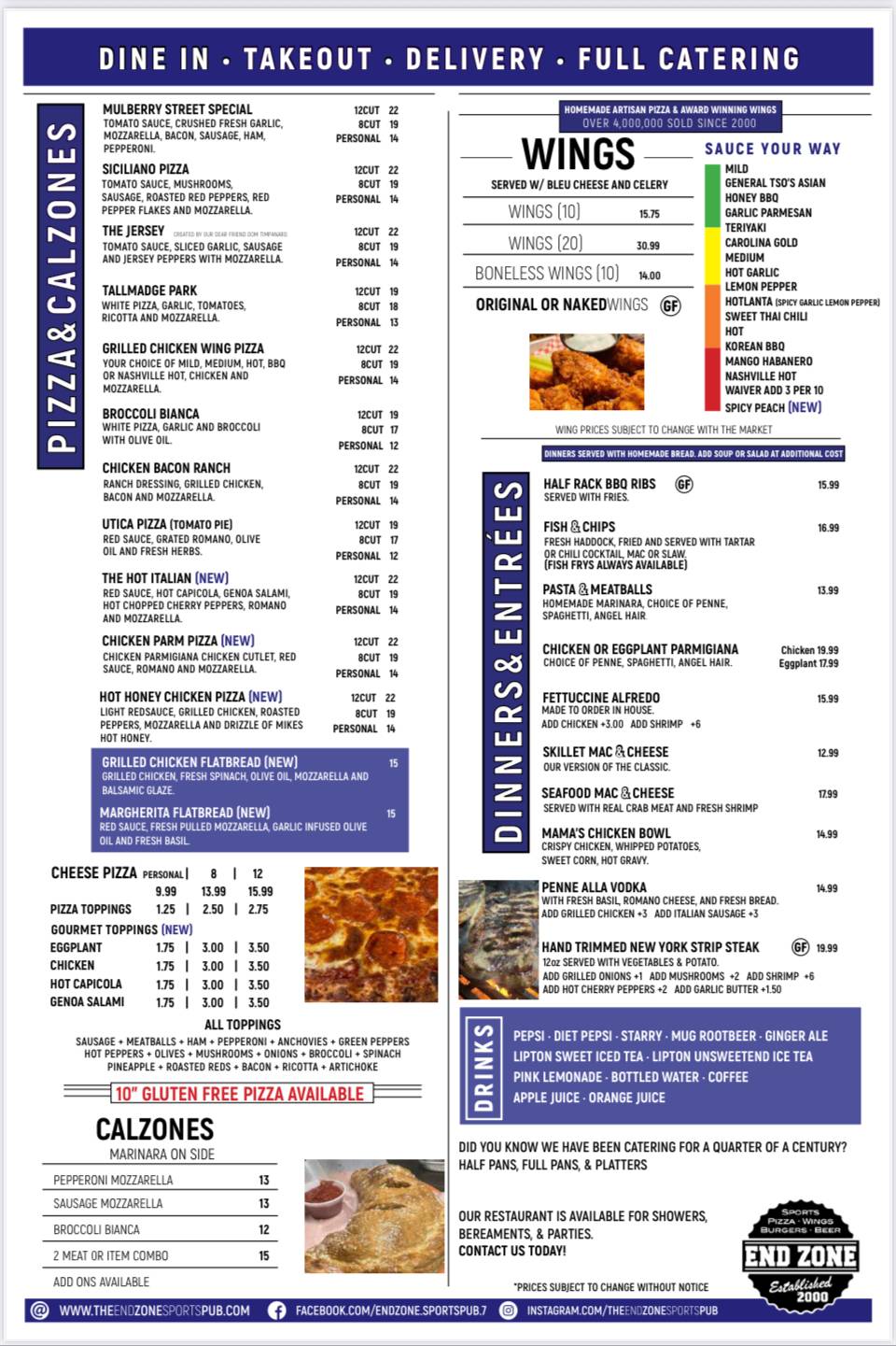 Menu at The End Zone Sports Pub & Restaurant, Mechanicville, 227 Park Ave