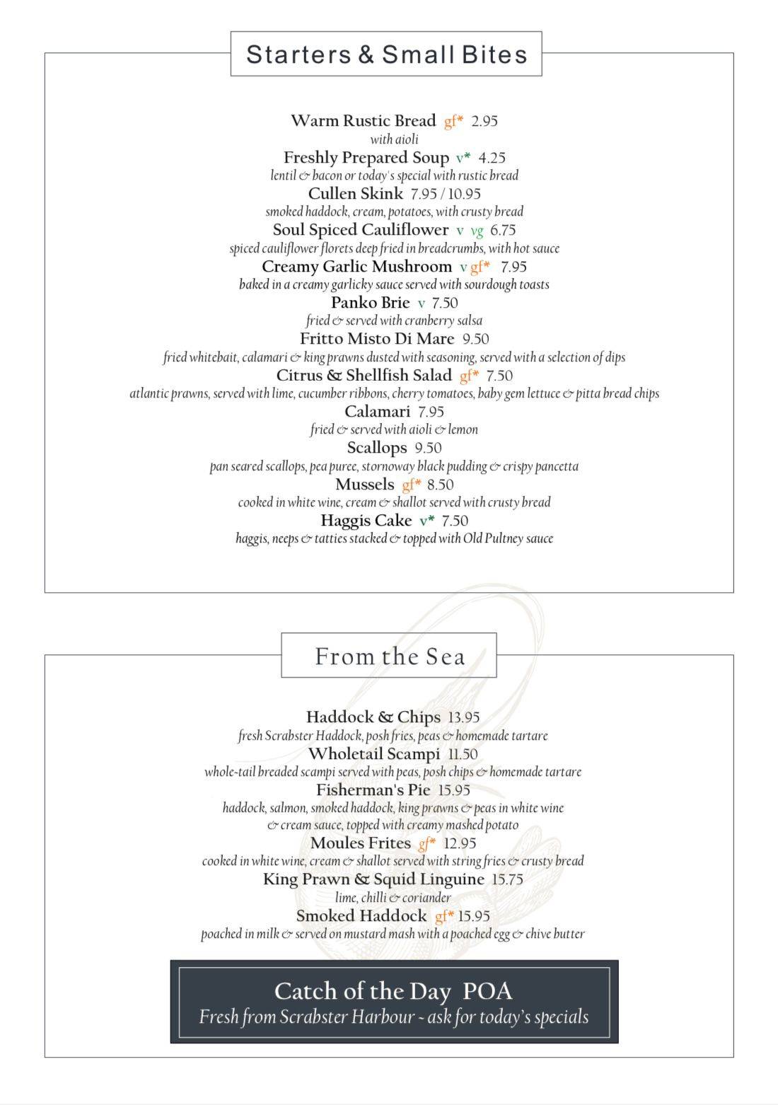 Menu at The Ferry Inn Scrabster pub & bar, Thurso, The Ferry Inn