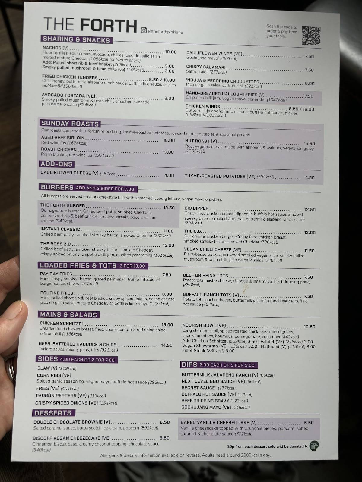 Menu at The Forth pub & bar, Newcastle upon Tyne