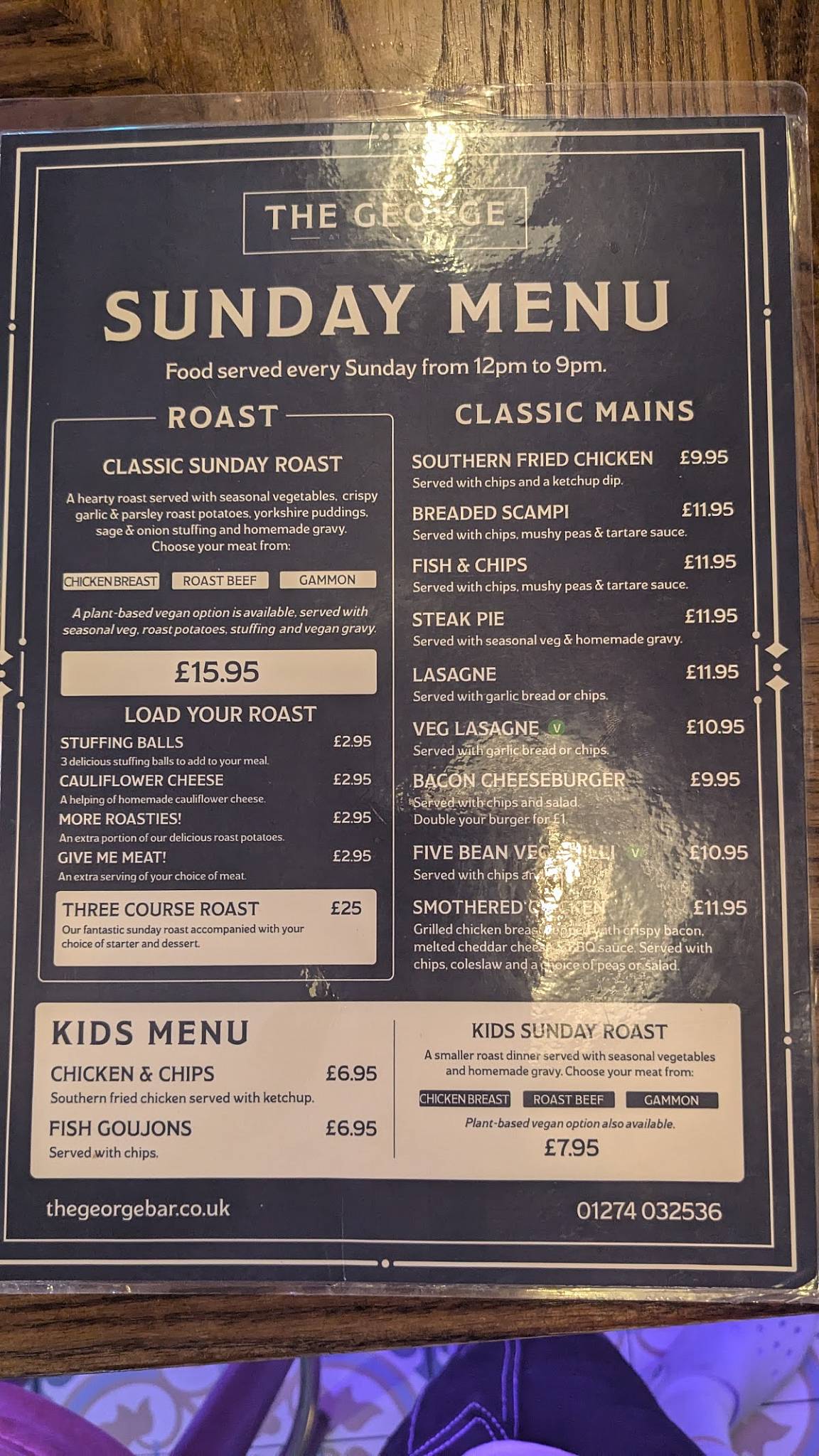 Menu at The George Pub, Cullingworth