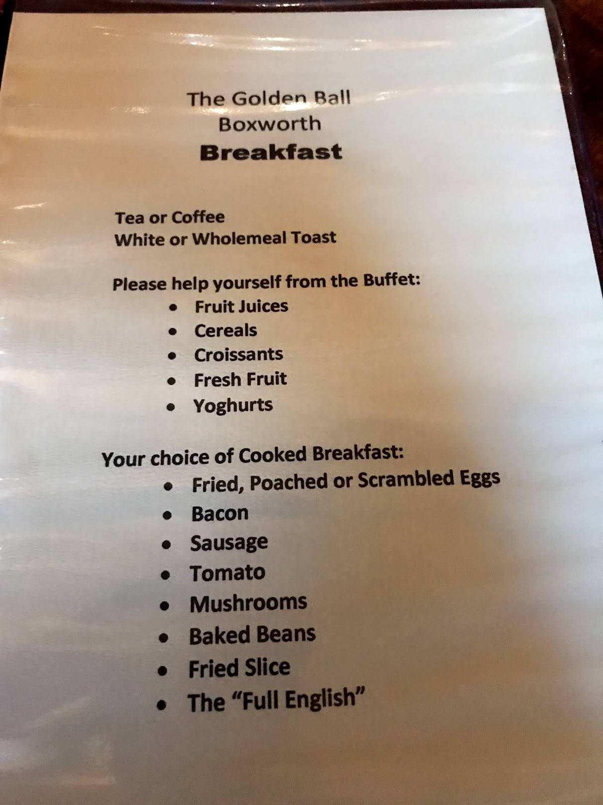 Menu at The Golden Ball pub & bar, Boxworth