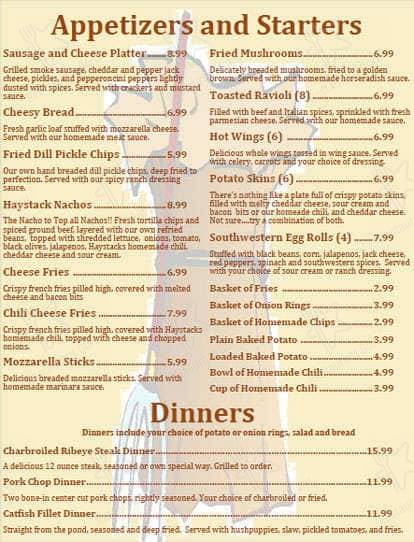 Menu at The Haystack Cafe, Millington