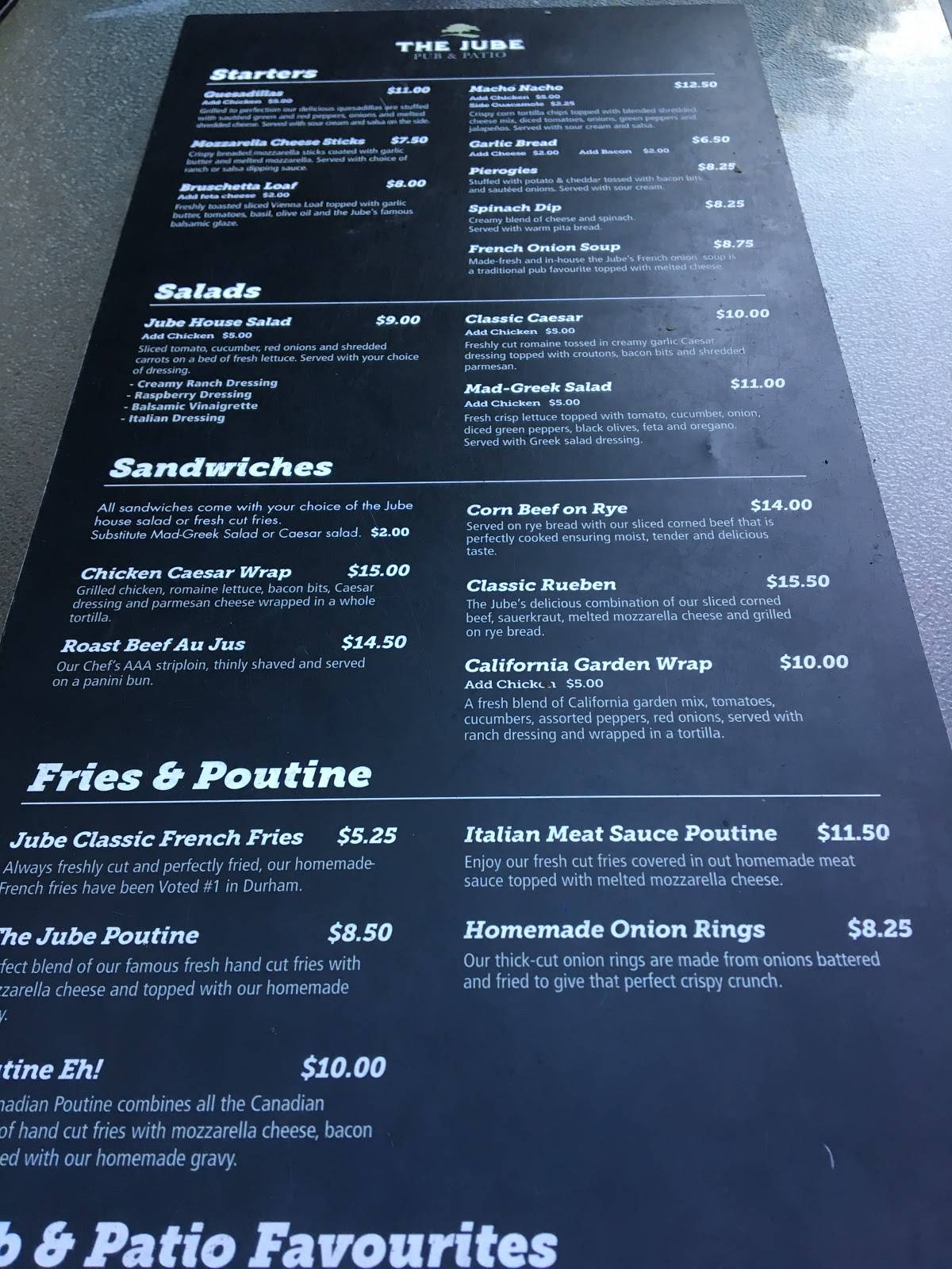 Menu at The Jube Pub & Patio, Oshawa