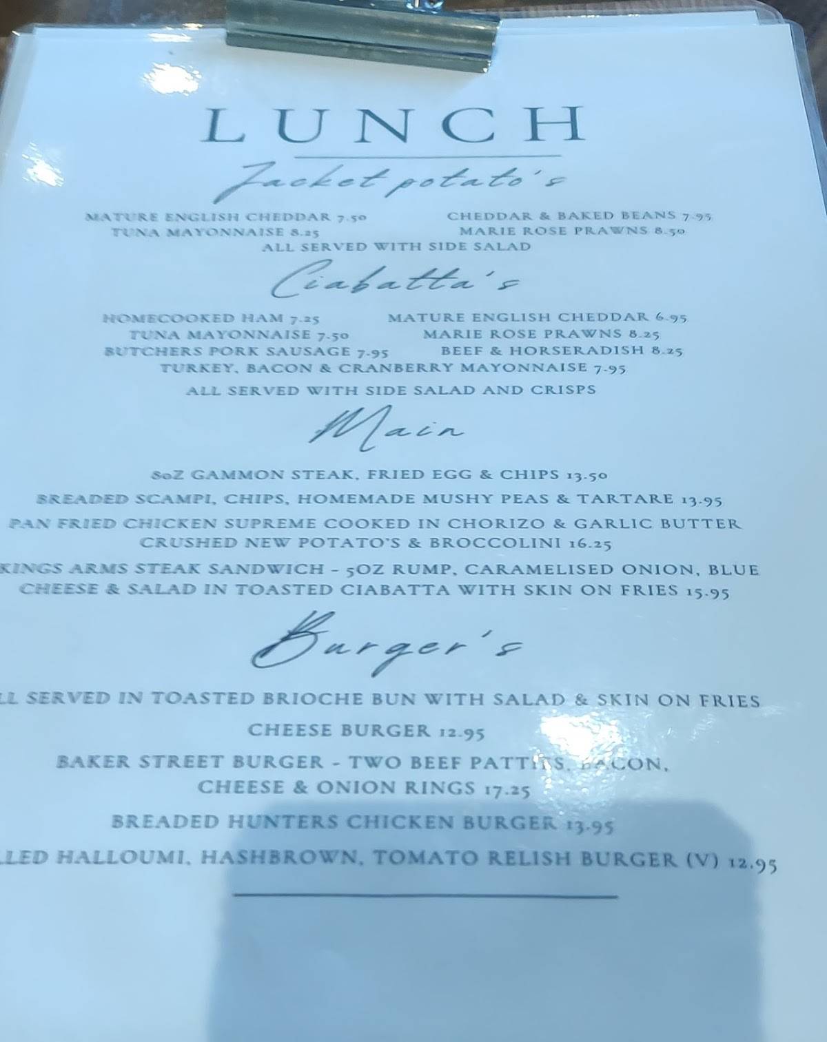 Menu at The Kings Arms pub & bar, Grays, Stifford Clays Rd