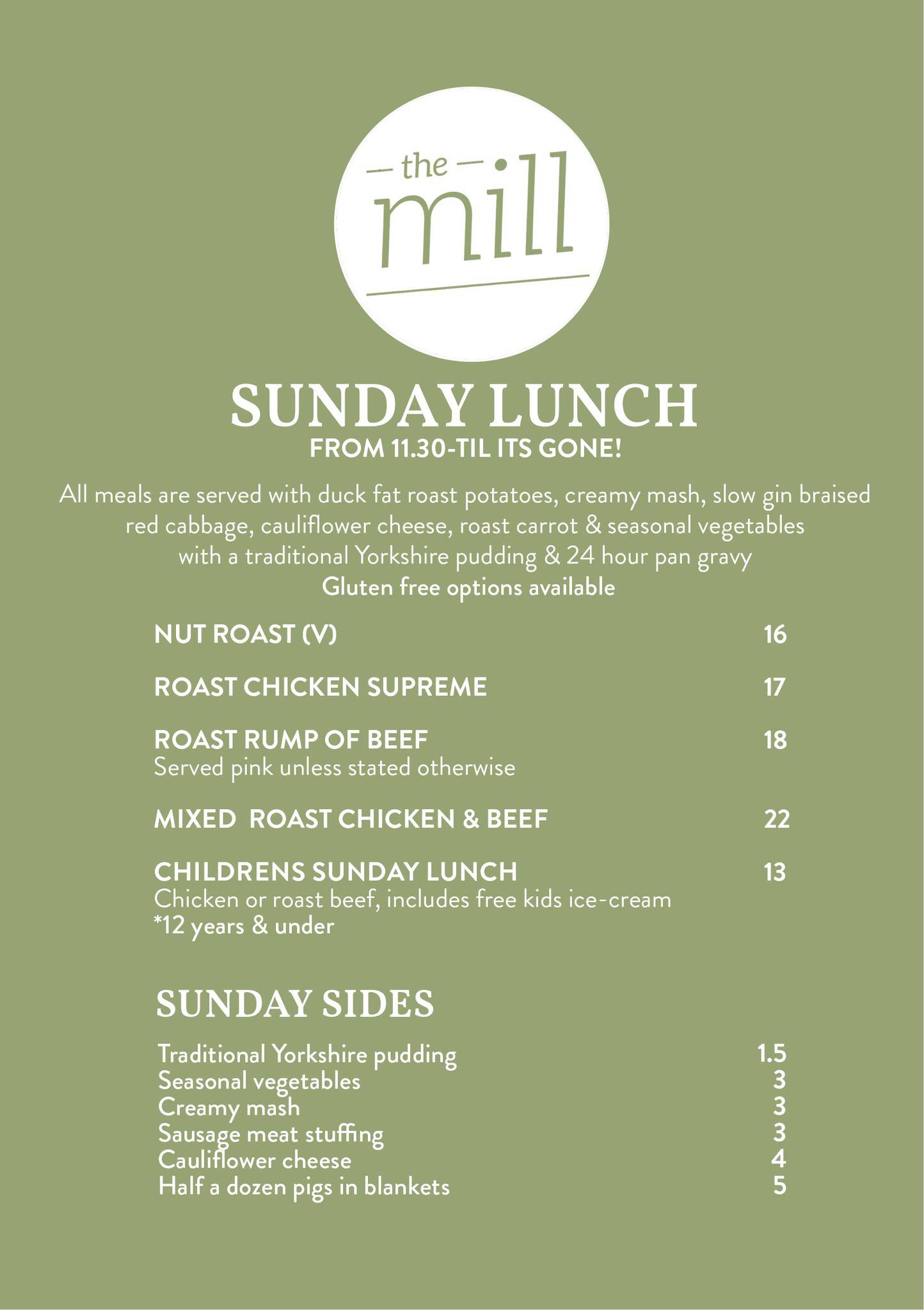 Menu at The Mill pub & bar, Middlesbrough