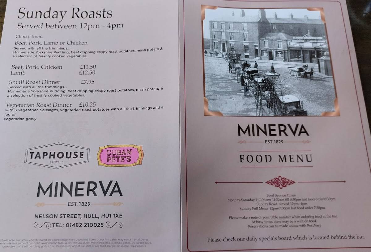 Menu at The Minerva pub & bar, Hull