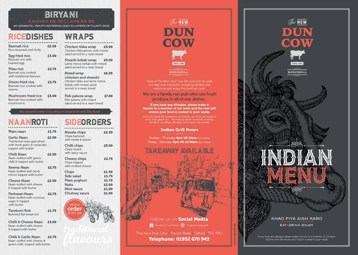 Menu at The New Dun Cow Bar & Grill, Telford