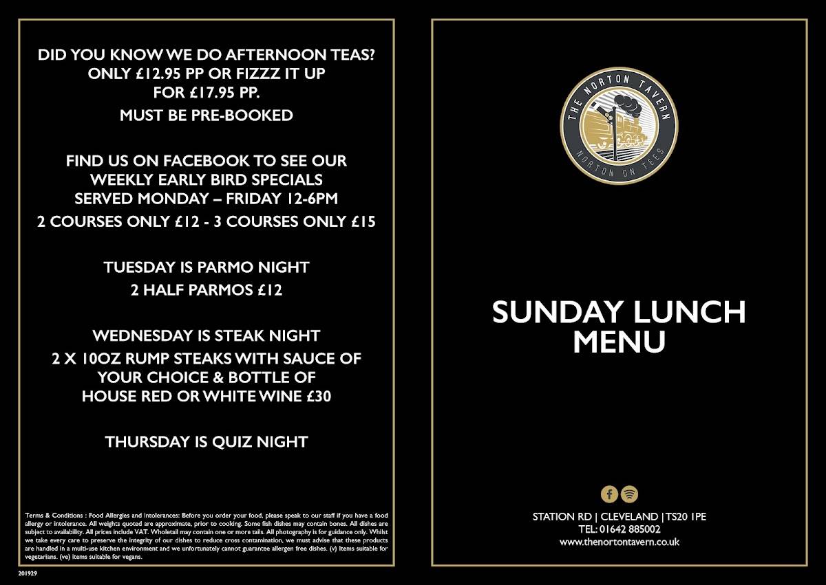 Menu at The Norton Tavern pub & bar, Stockton-on-Tees