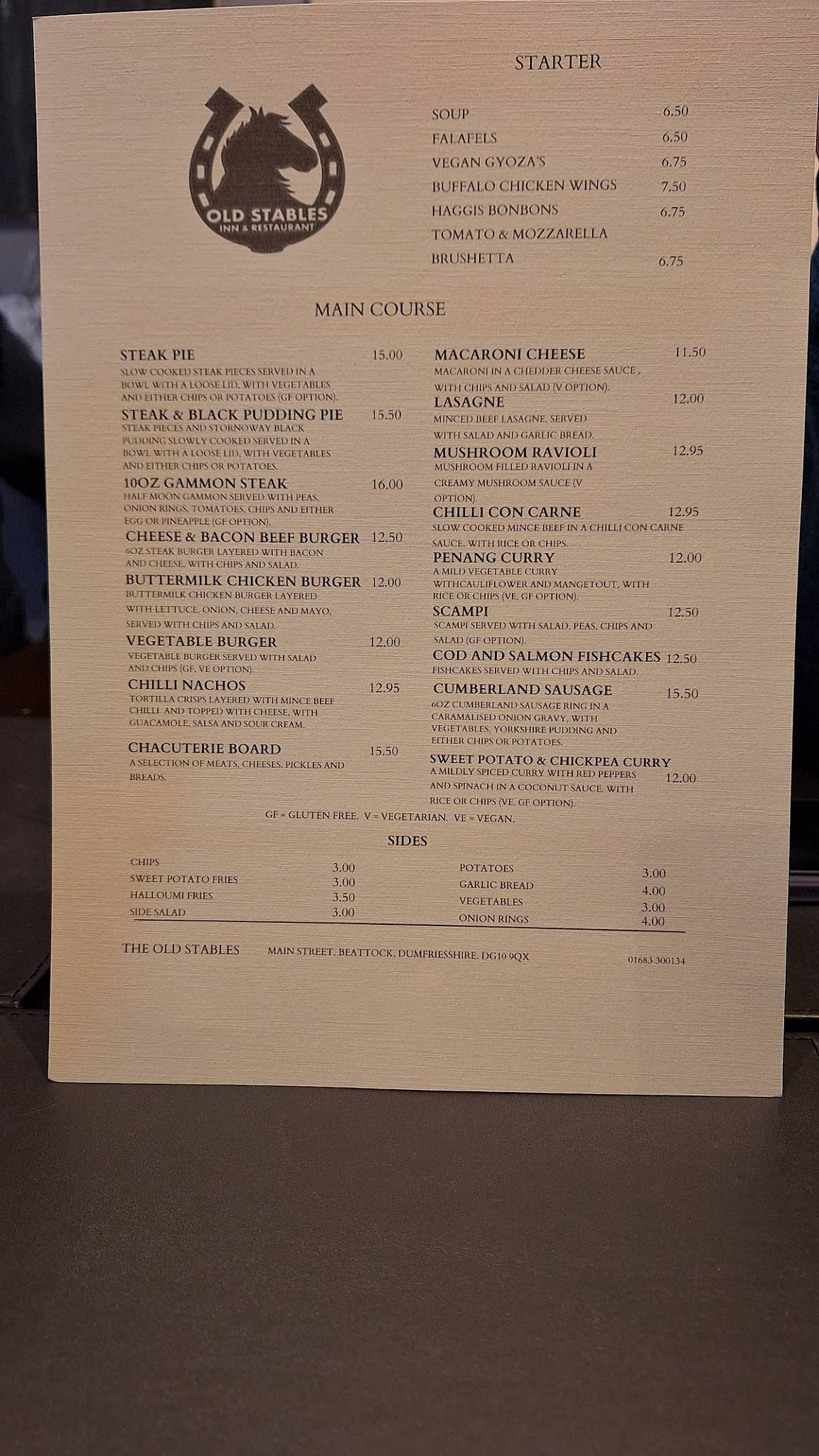 Menu at The Old Stables Inn Beattock pub & bar, Moffat